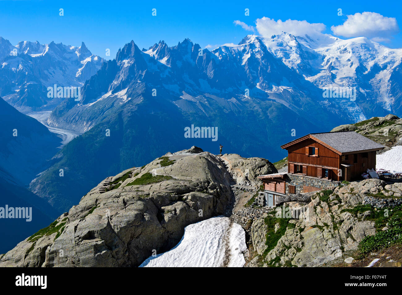 Berghütte Refuge du Lac Blanc, Blick Richtung Gletscher Mer de Glac und ...
