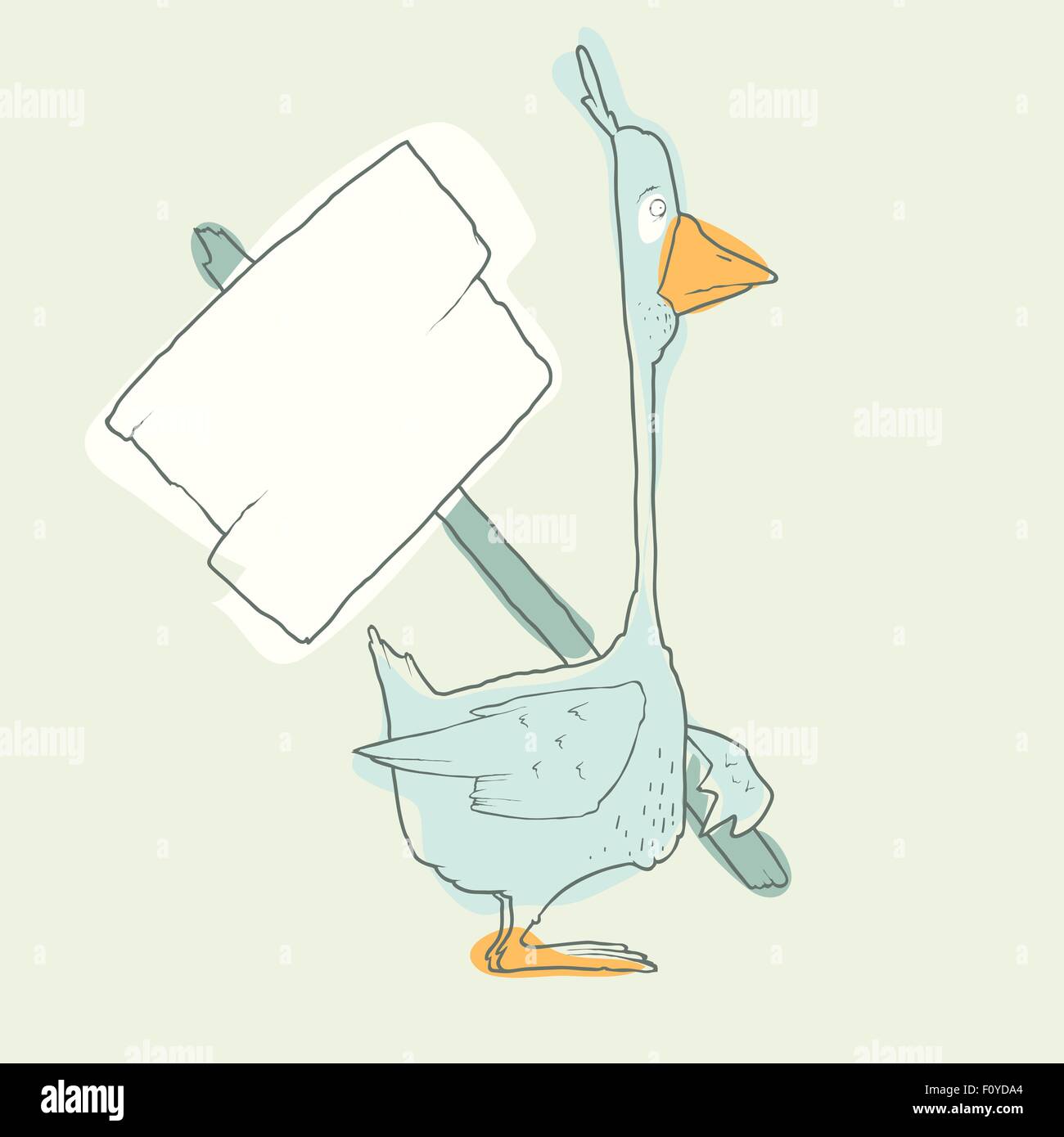 Cartoon Charakter Gans mit hölzernen Plakat isoliert auf weißem ...