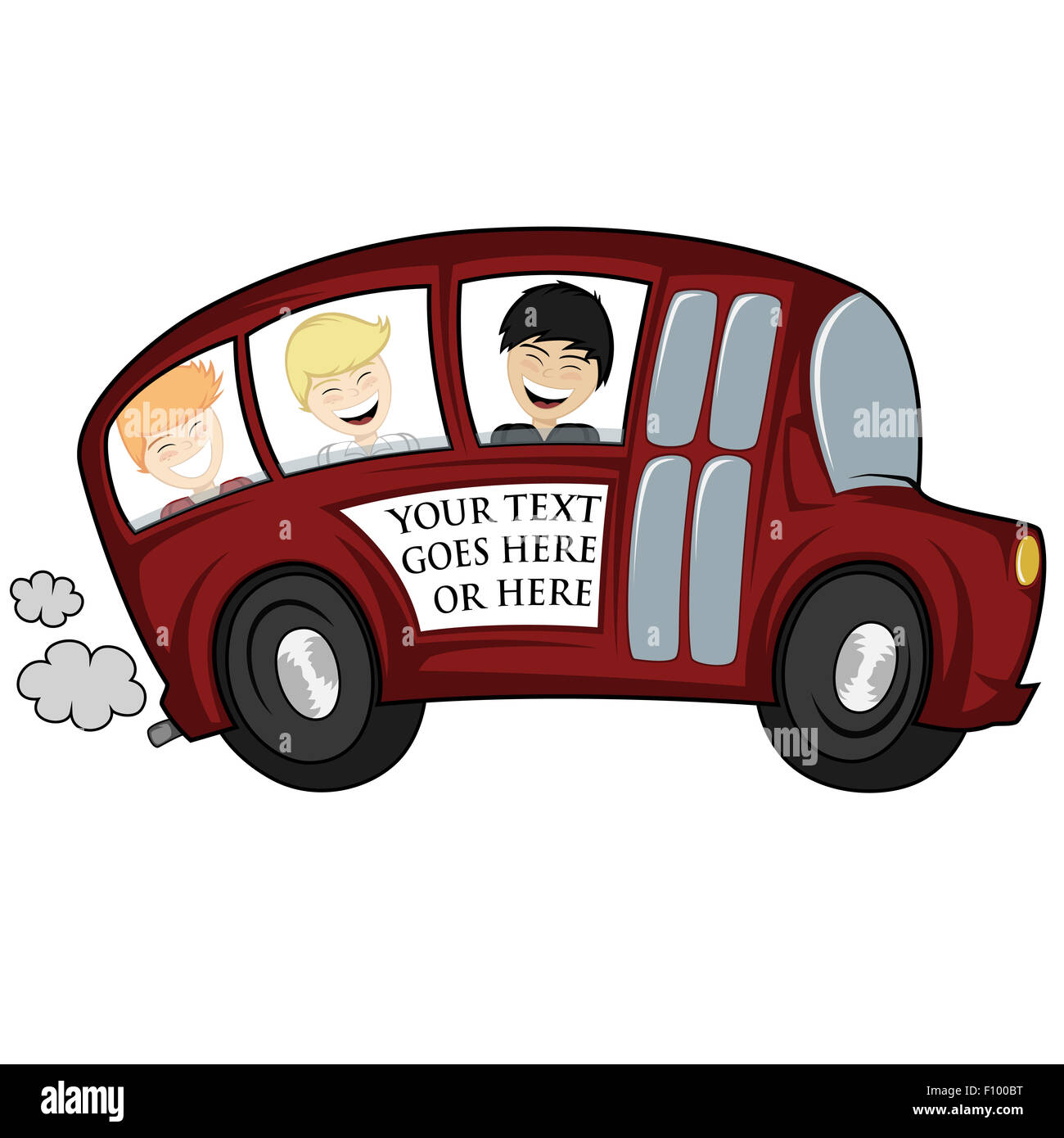 Lustige Illustration (Schulbus) mit Kindern (jungen) - setzen Sie jeden ...