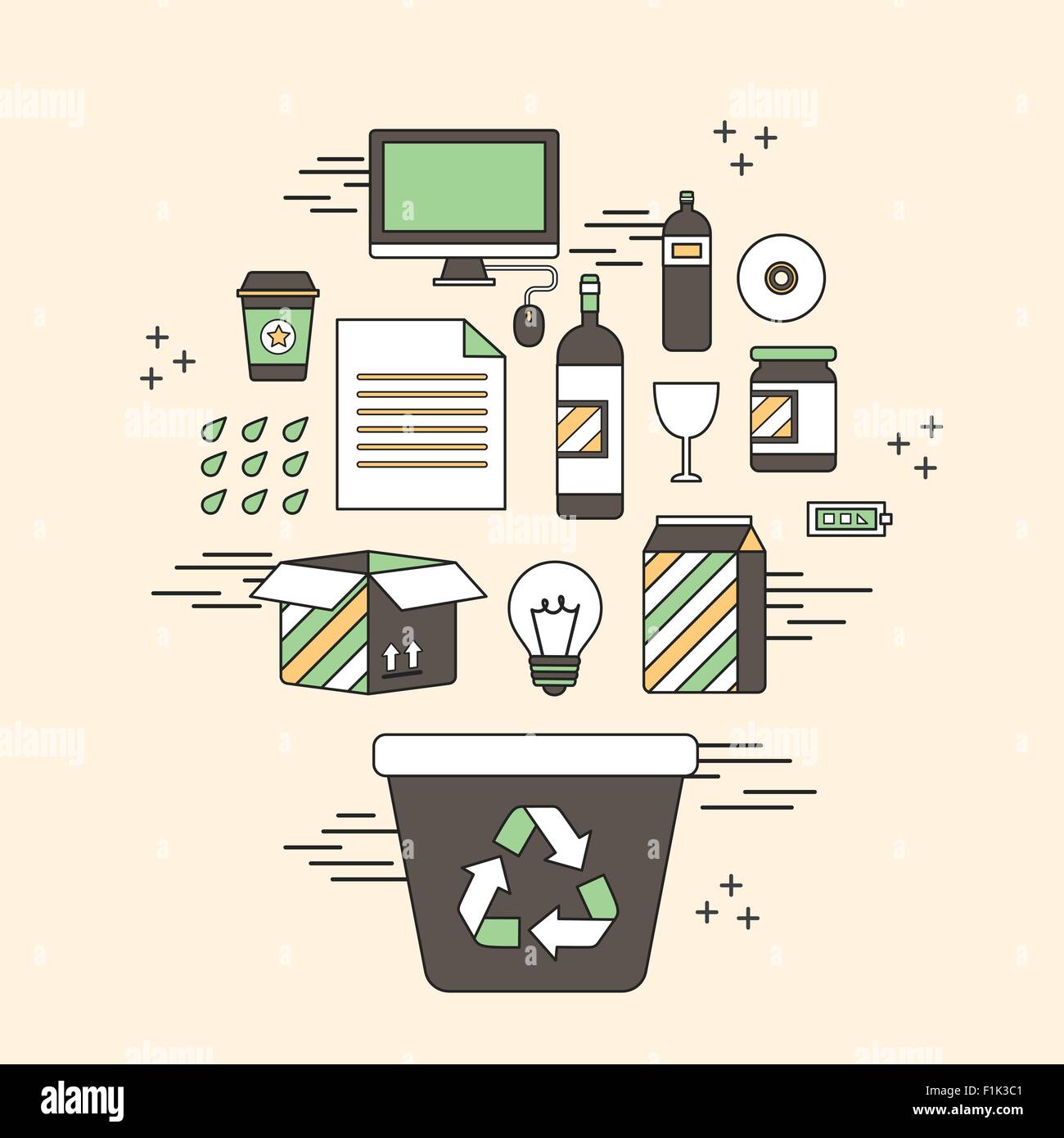 Konzept zu recyceln: Recycling Behälter und die zugehörigen Objekte in ...