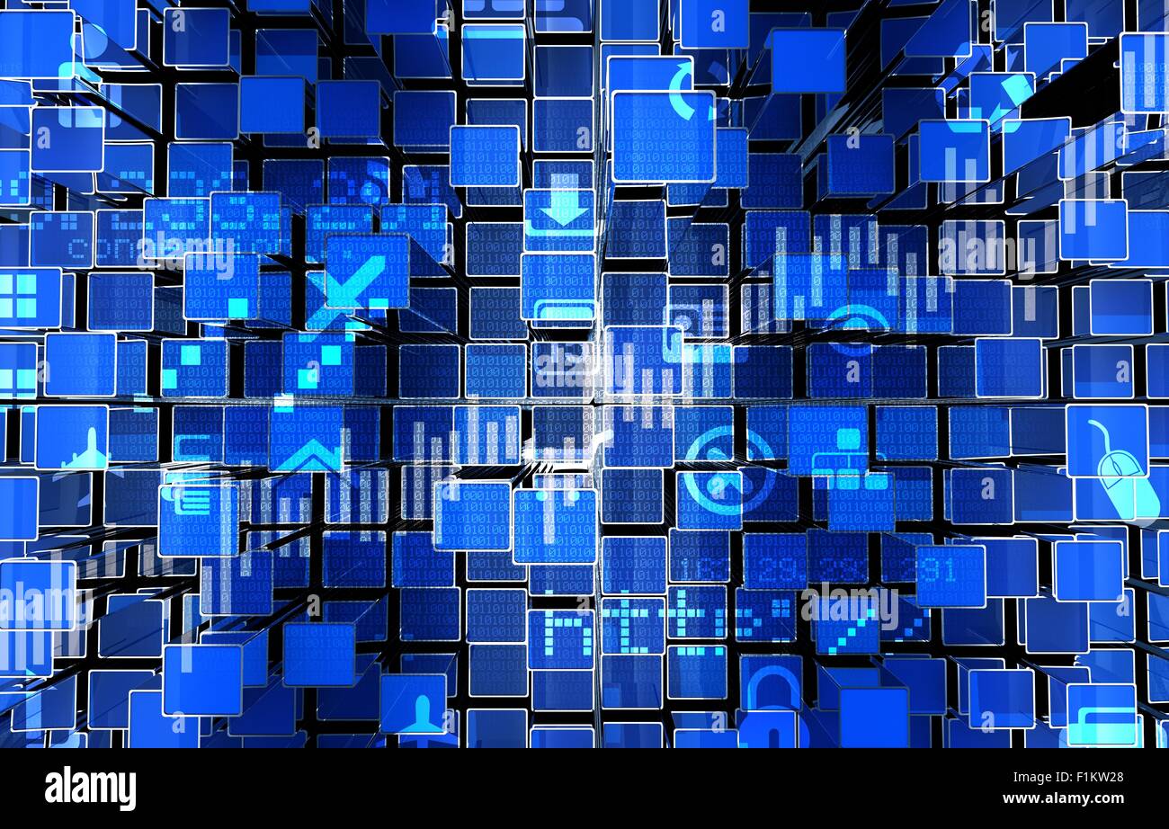Digitalen Welt Concept Illustration mit 3D Blue Bars und Symbole ...
