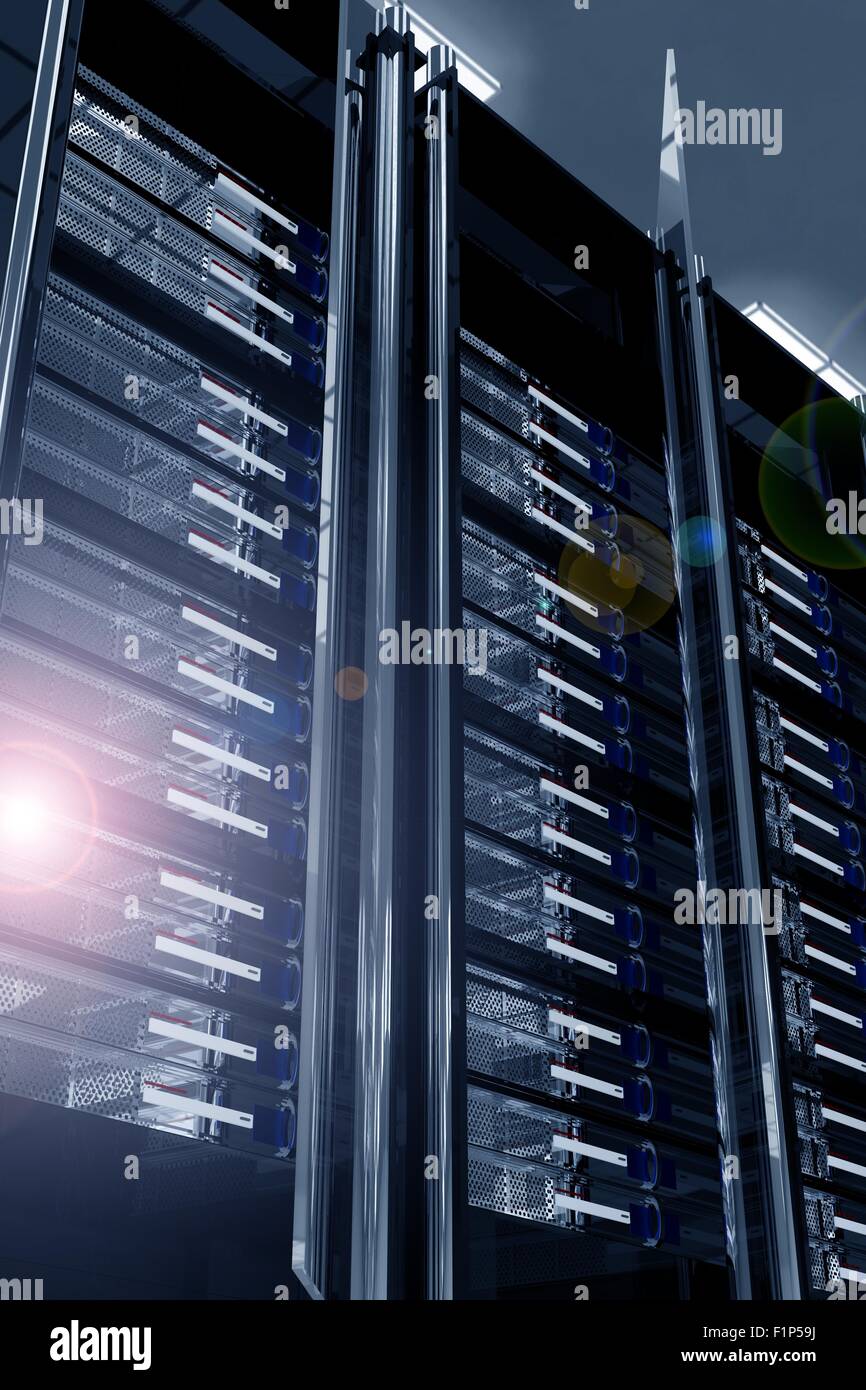Moderne Rechenzentren mit Lens Flare. Server-Racks - Dark Metal, Glas ...
