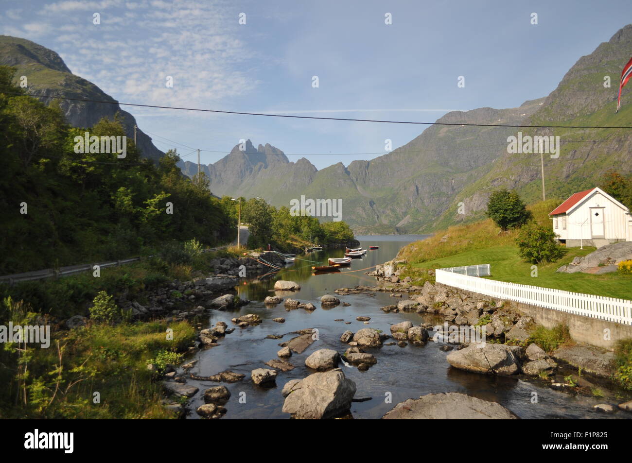 Lofoten-Inseln, Moskenes: Å ich Lofoten, Ågvatnet See Stockfotografie ...