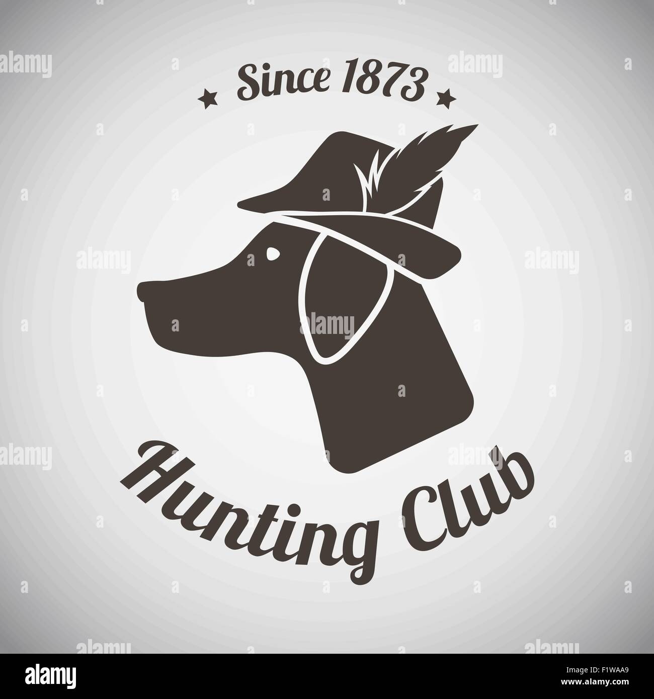 Jagd-Vintage-Emblem. Silhouette der Setter Kopf Jäger Hut mit Feder ...