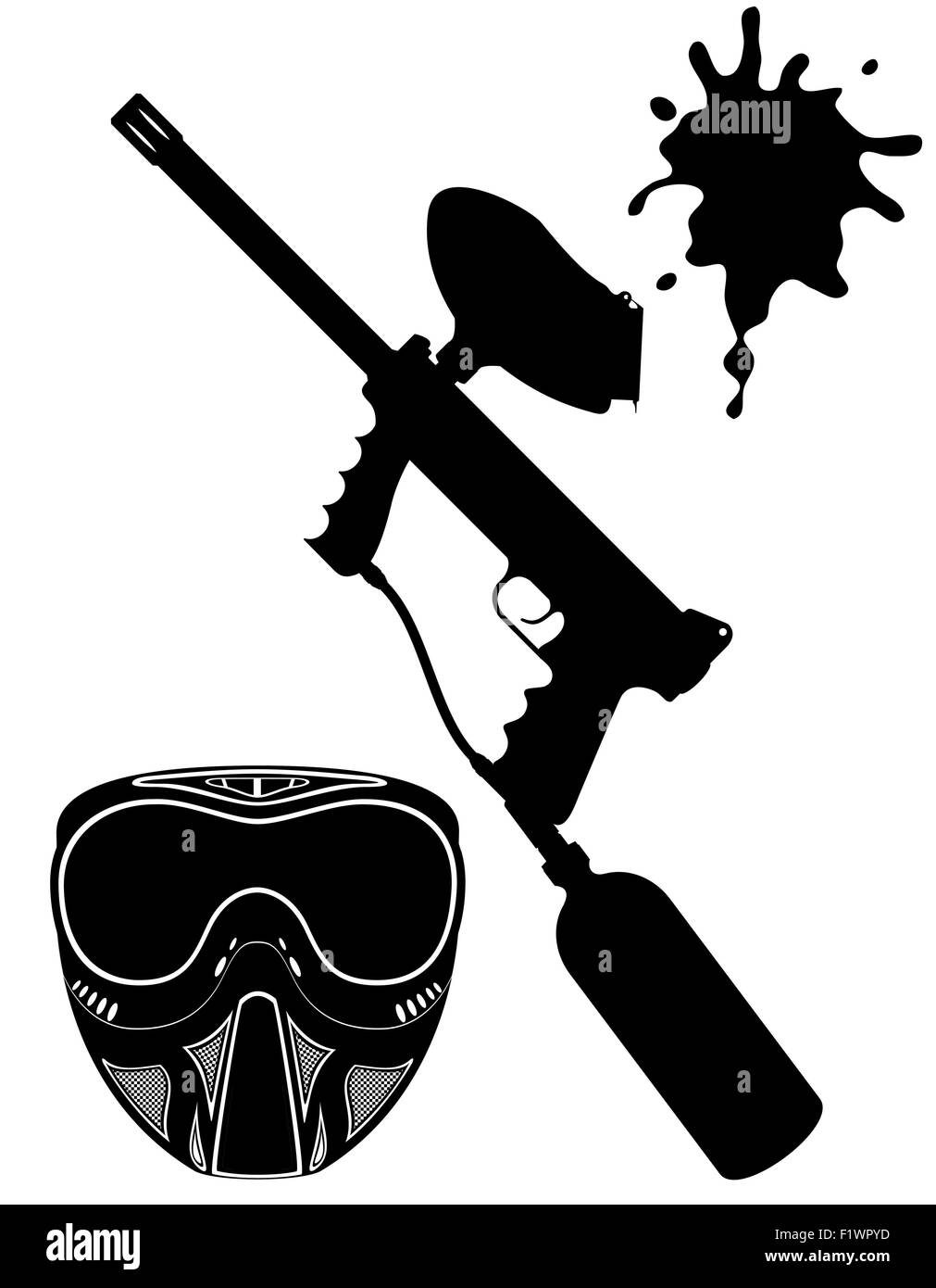 Paintball set schwarze Silhouette Vektor-Illustration isoliert auf ...