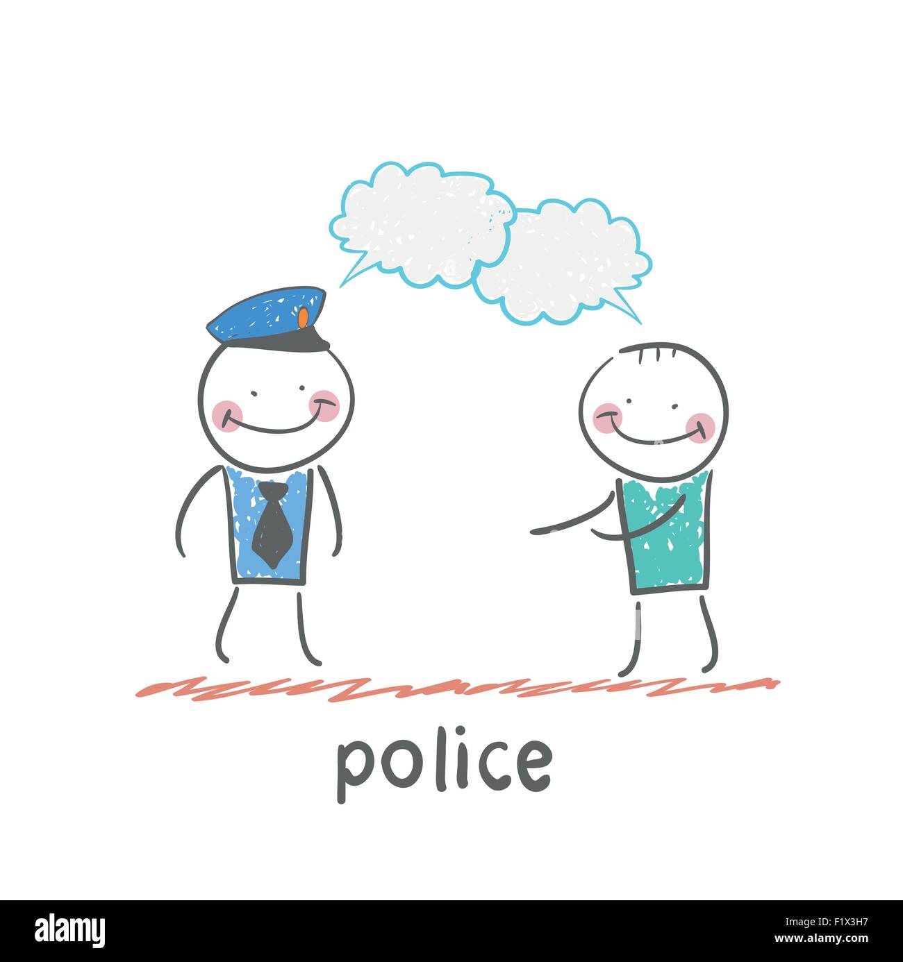 die Polizei. Lustige Cartoon-Stil-Abbildung. Die Situation des Lebens ...