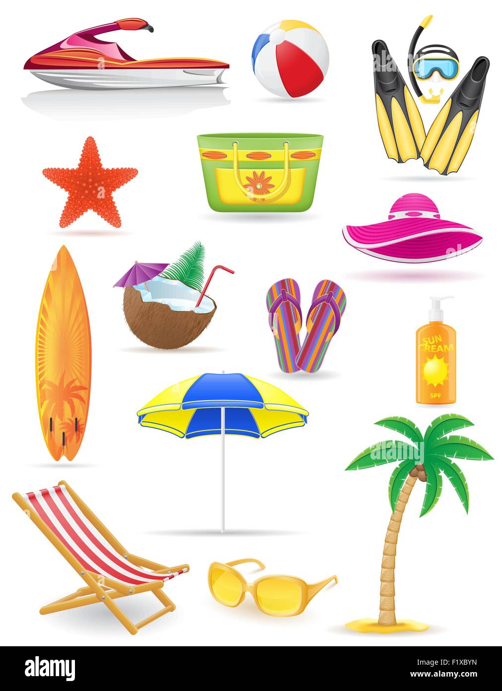 Reihe von Strand-Symbole-Vektor-Illustration isoliert auf weißem ...