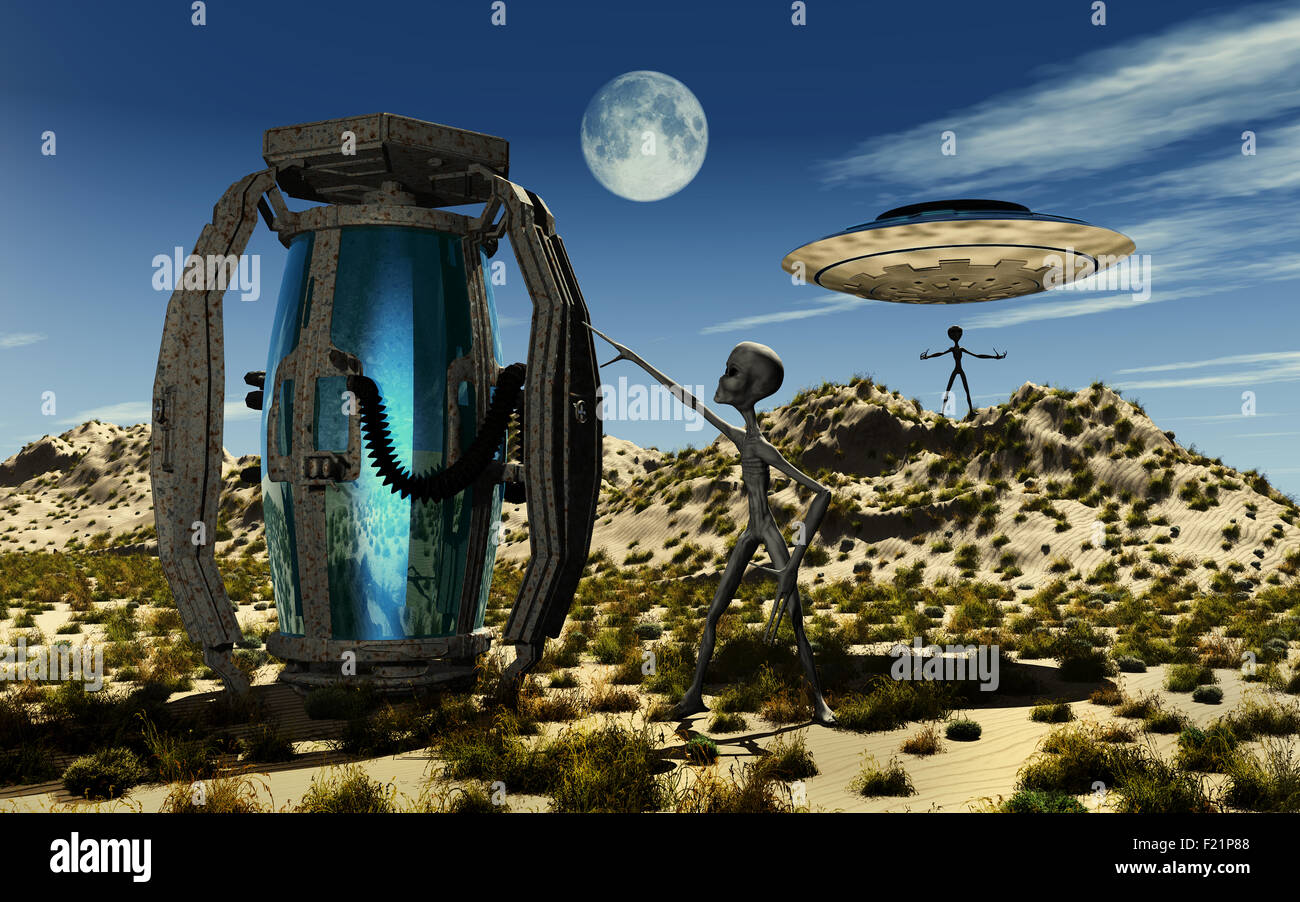 Probe Sammler: grau Aliens transportieren ihre biologischen Proben die ...