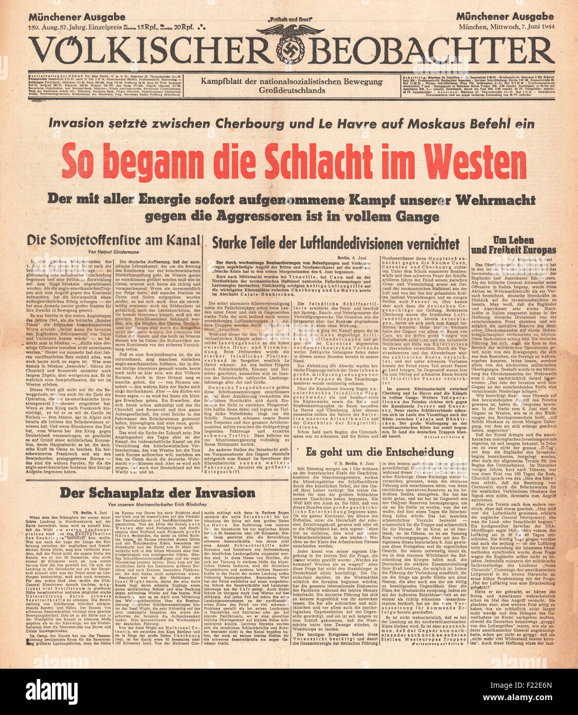 1944 Völkischer Beobachter Front Seite Berichterstattung d-Day ...