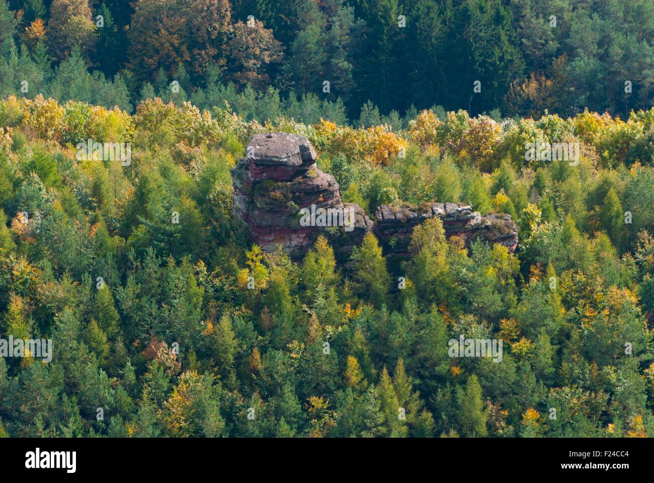 Frankreich, Bas Rhin (67), Obersteinbach, rock im Wald (Luftbild ...