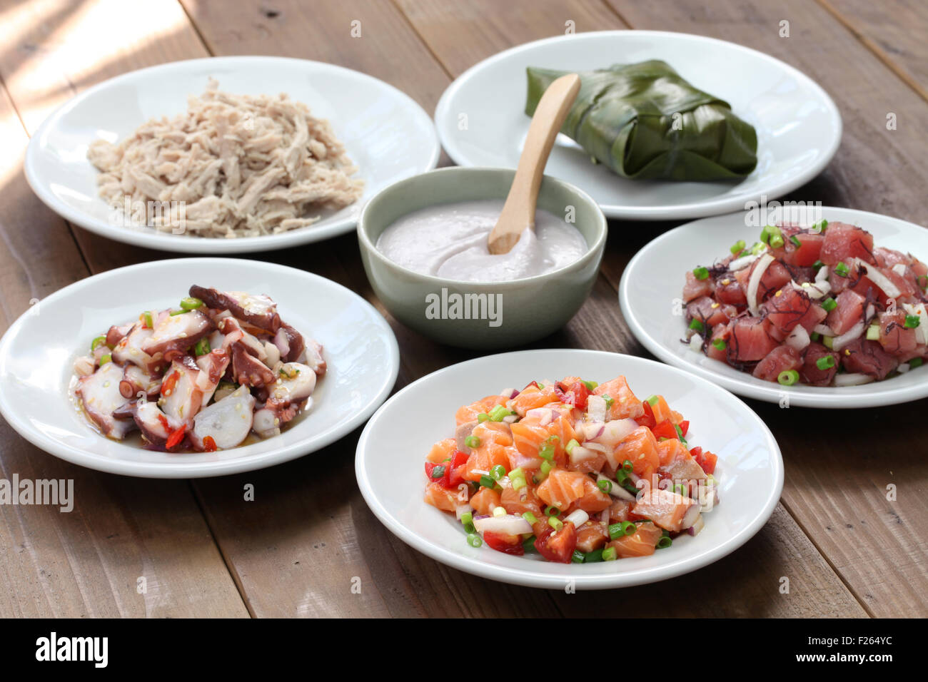 Ahi poke, Lomi Lomi Salmon, Tako Poke, Kalua Schwein, Poi, Lau lau ...