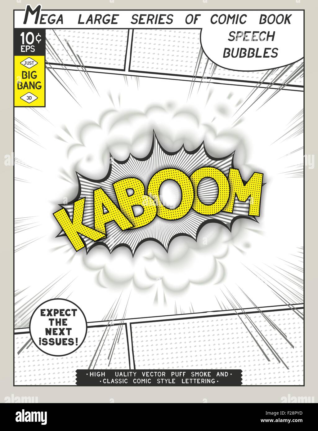 Kaboom. Explosion im Comic-Stil mit Schriftzug und realistische bläht ...