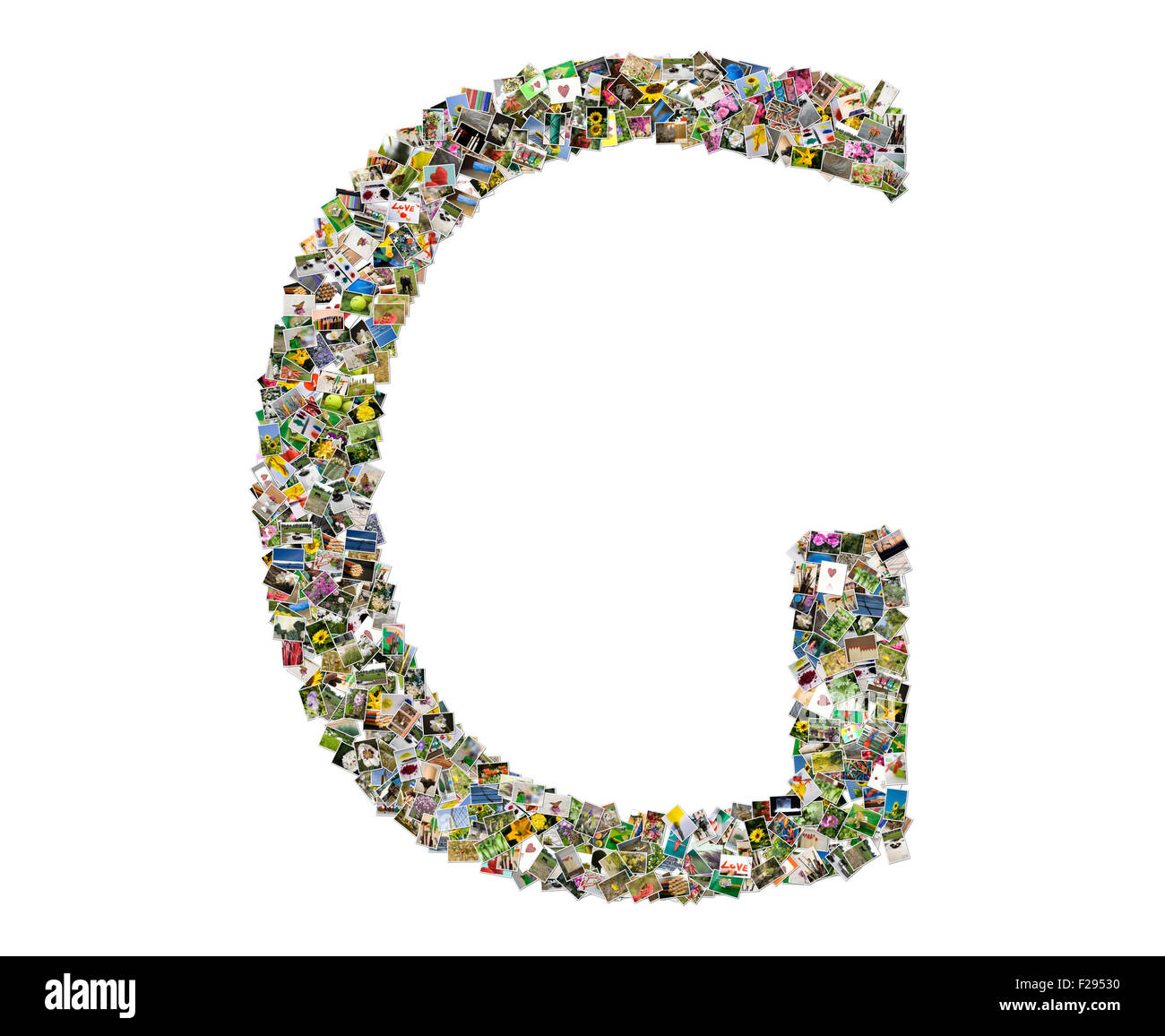 Buchstabe g, Fotos Collage isoliert auf weißem Hintergrund ...