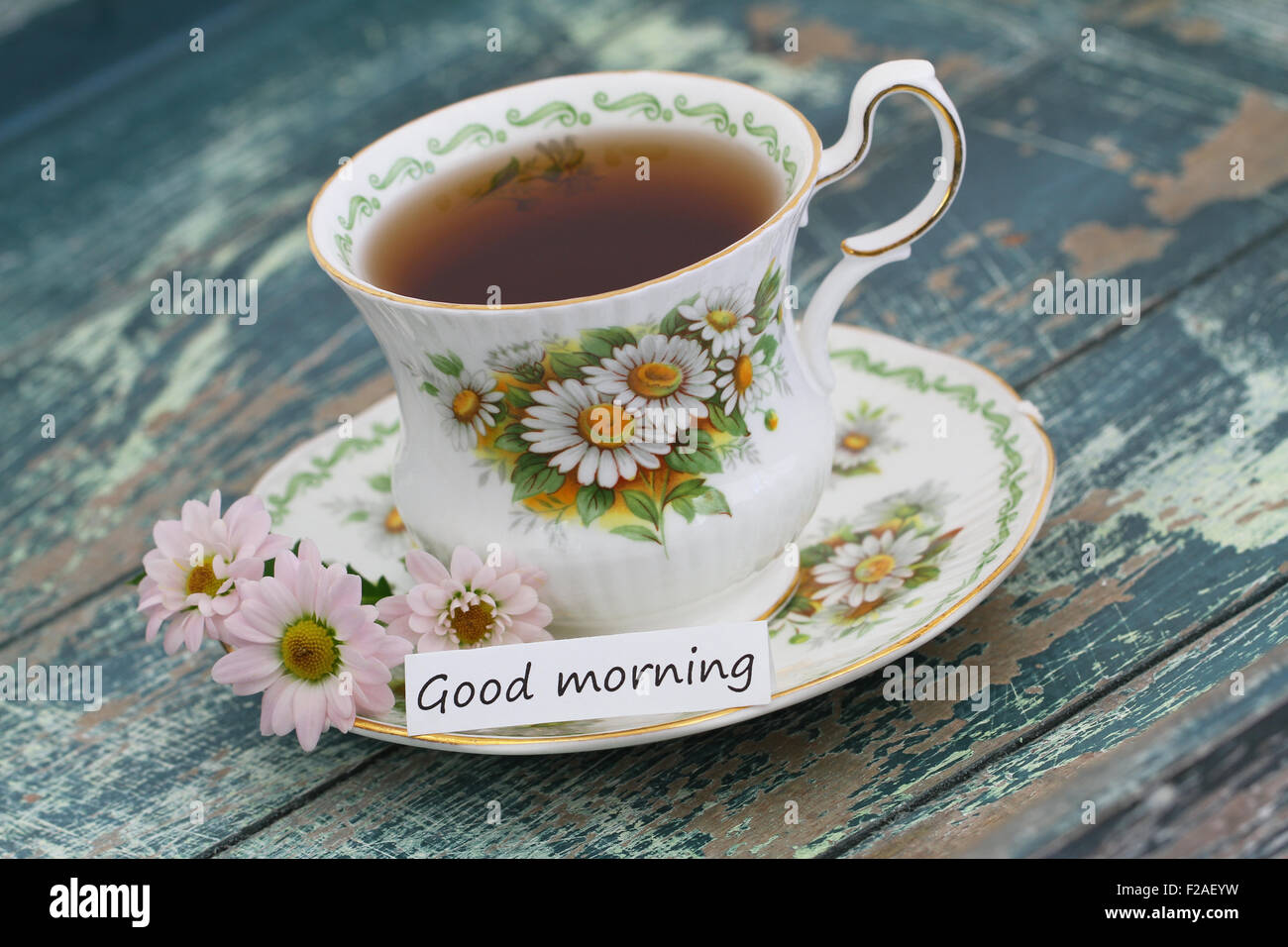 Good Morning Card Cup Tea Stockfotos und -bilder Kaufen - Alamy