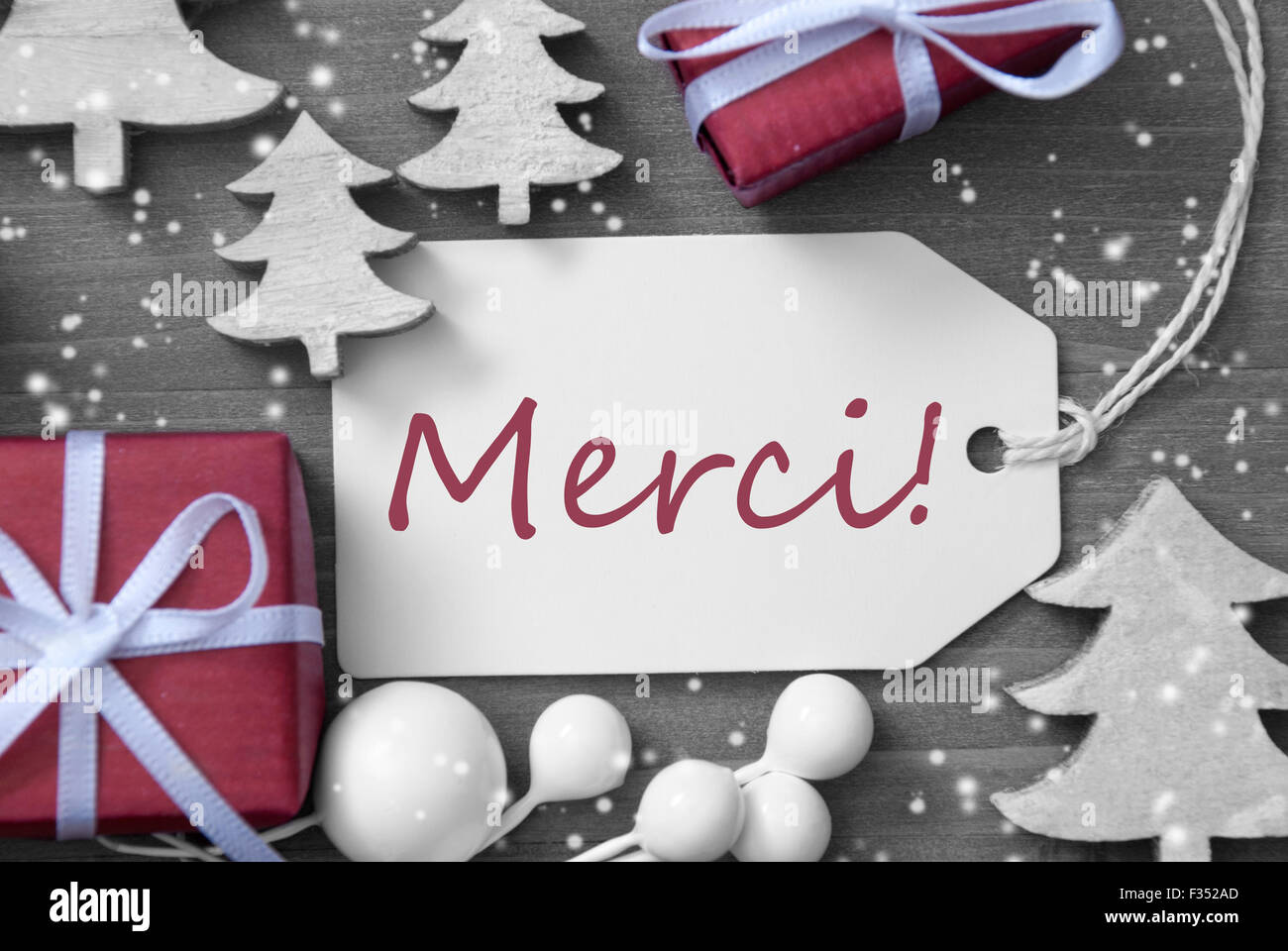 Label French Text Merci Means Stockfotos und -bilder Kaufen - Alamy