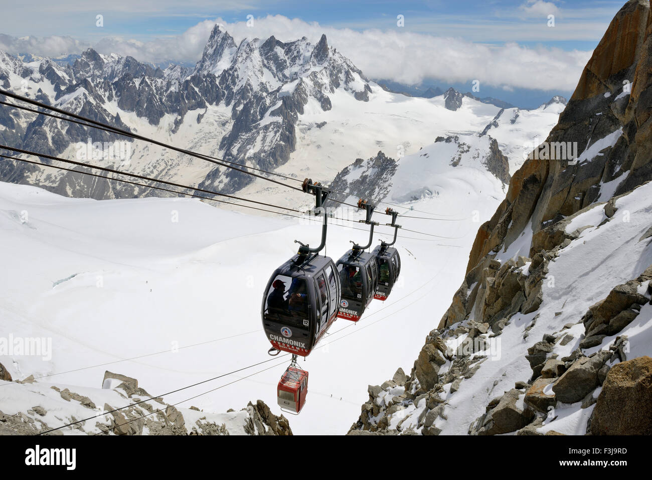 Seilbahnen, nähert sich Aiguille du Midi, Mont-Blanc-Massiv, Chamonix, Französische Alpen, Haute ...