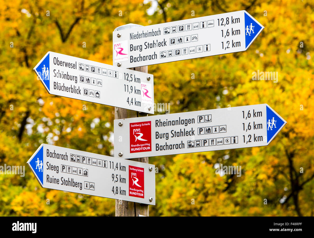 Wegweiser, Logo, Zeichen, für verschiedene Wanderrouten in der ...