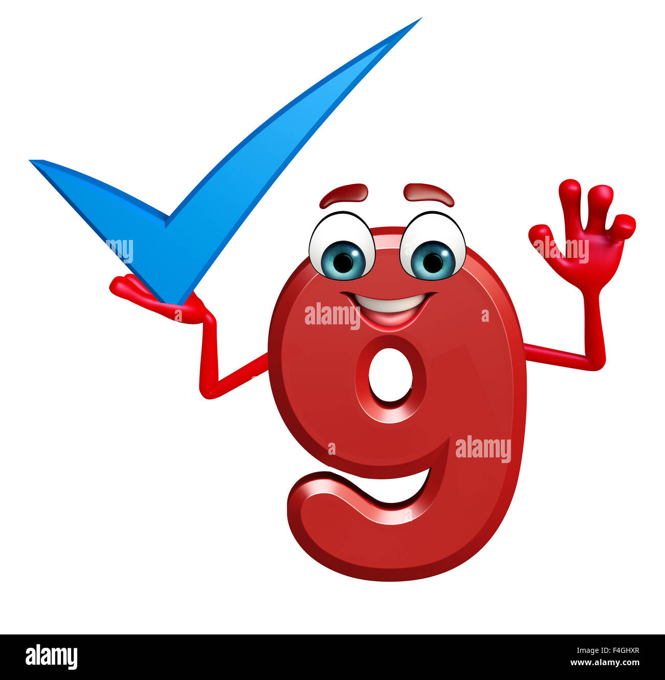 3D gerenderte Darstellung der Zeichentrickfigur der neun Ziffern mit ...