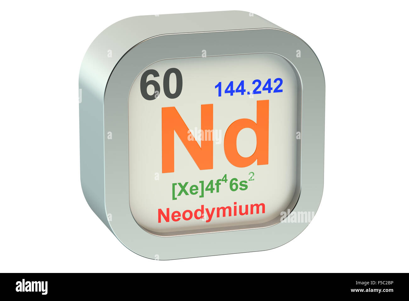 Neodym Element Symbol isoliert auf weißem Hintergrund Stockfotografie ...