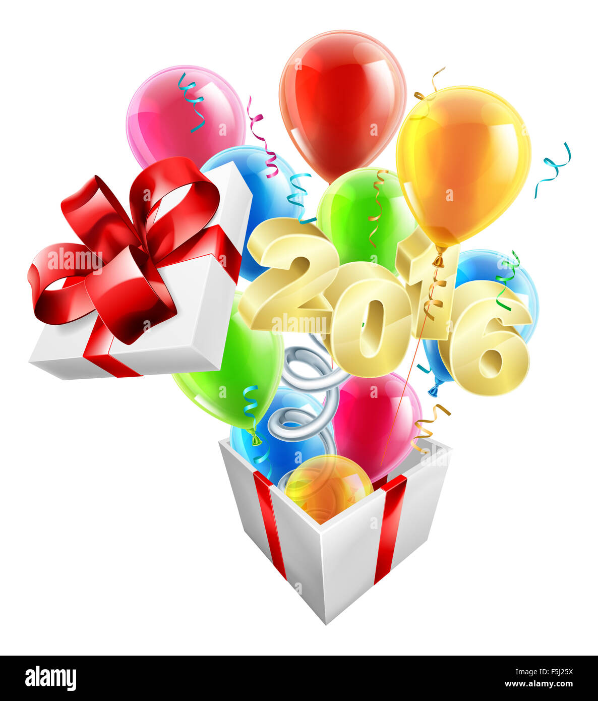 Geschenk-Box mit rotem Band und Bogen mit herausspringende 2016 Zeichen ...