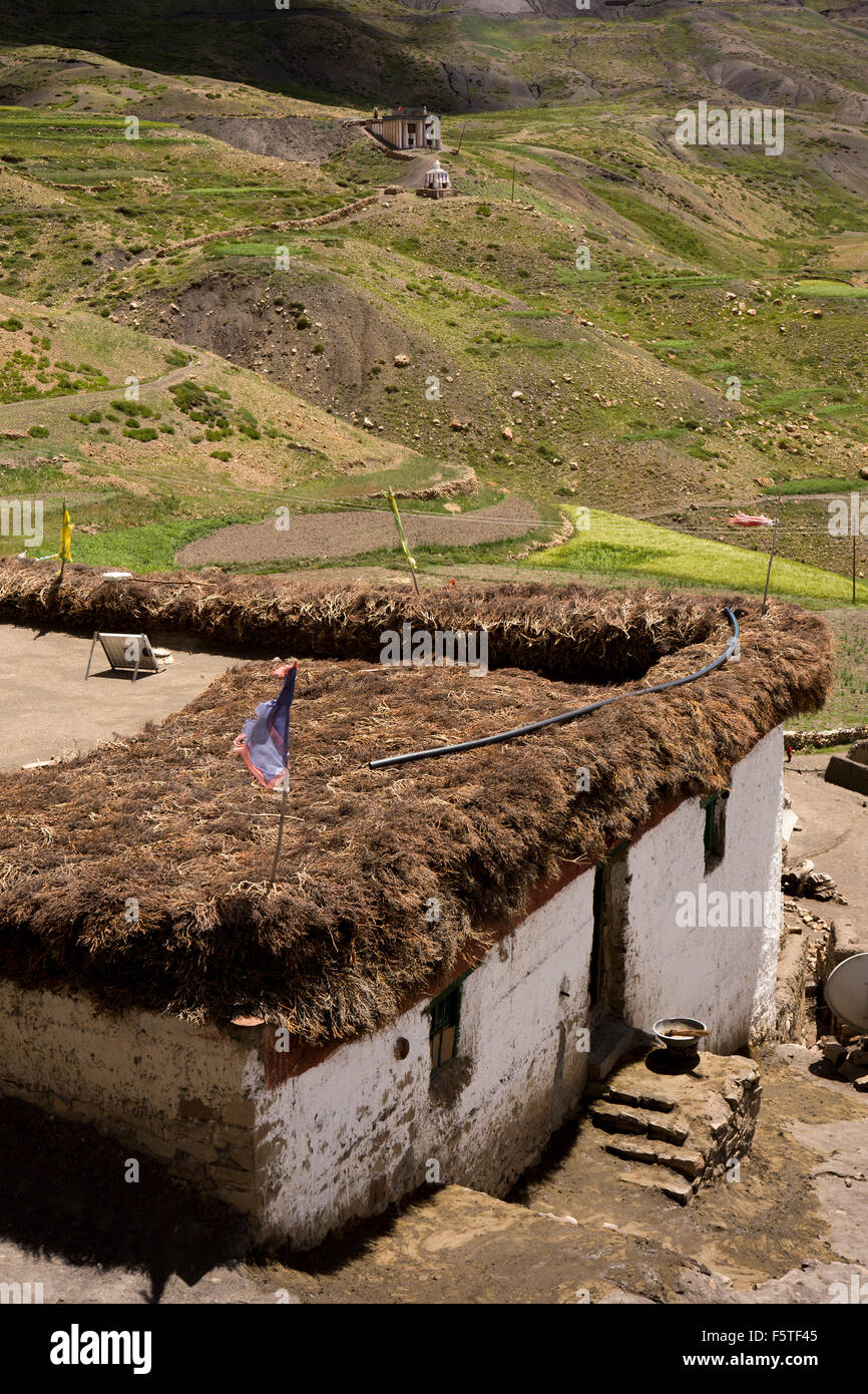Hikkim, Spiti, Himachal Pradesh, Indien Zuschneiden auf Flachdach des ...