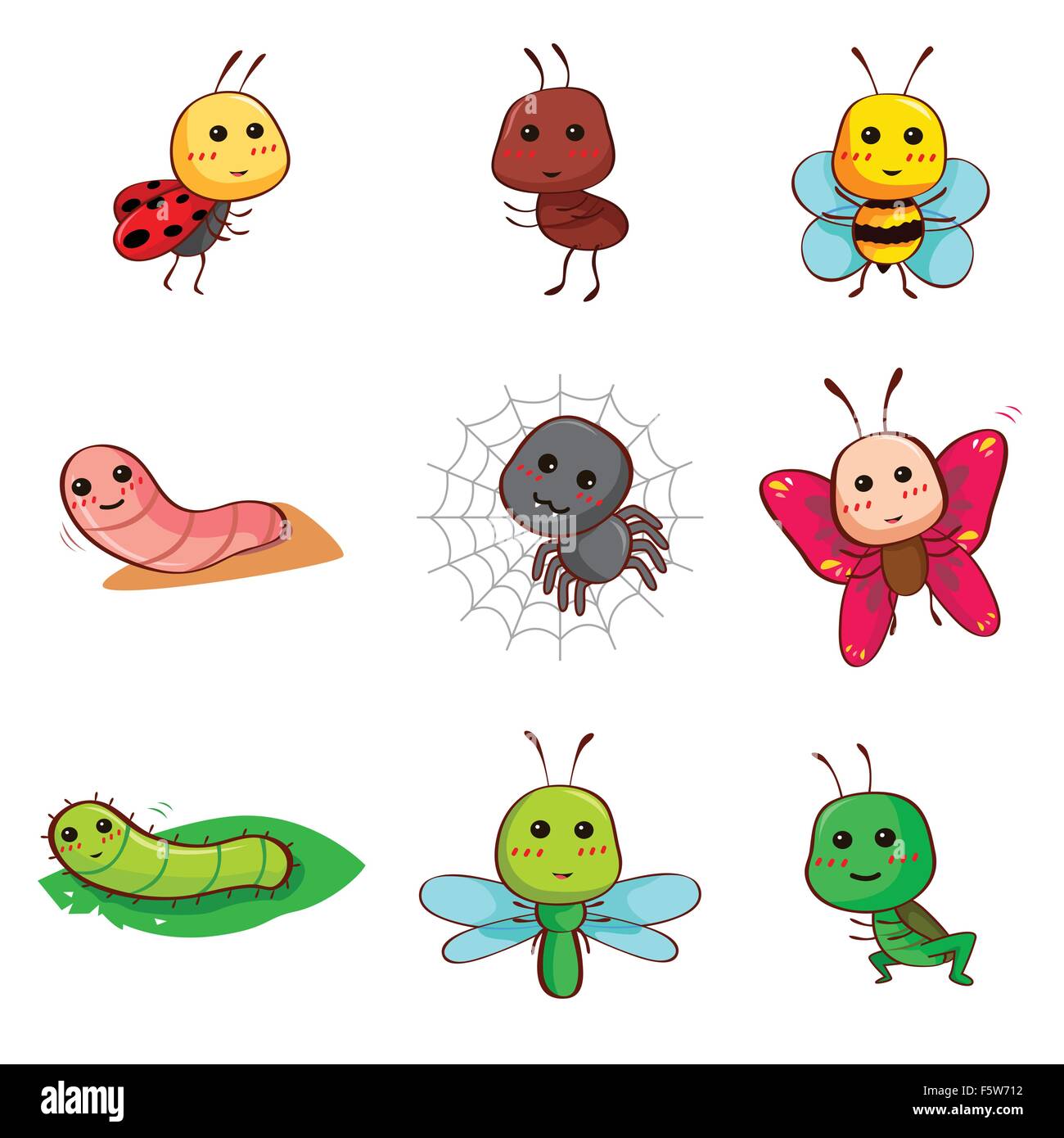 Eine Vektor-Illustration von niedlichen Cartoon-Insekten und Käfer ...