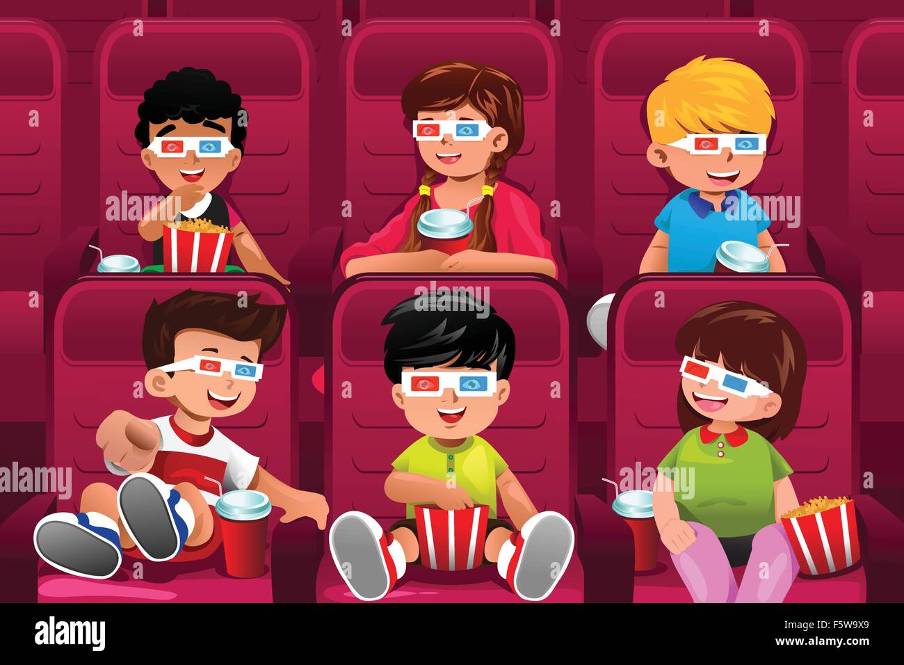 Eine Vektor-Illustration der glückliche Kinder zusammen ins Kino gehen ...