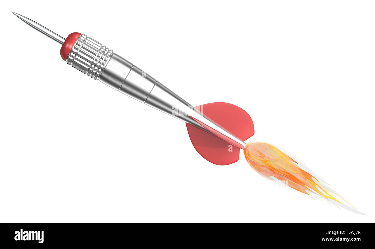 Dart Pfeil gemacht wie eine Rakete. Feuer von hinten. Isoliert ...