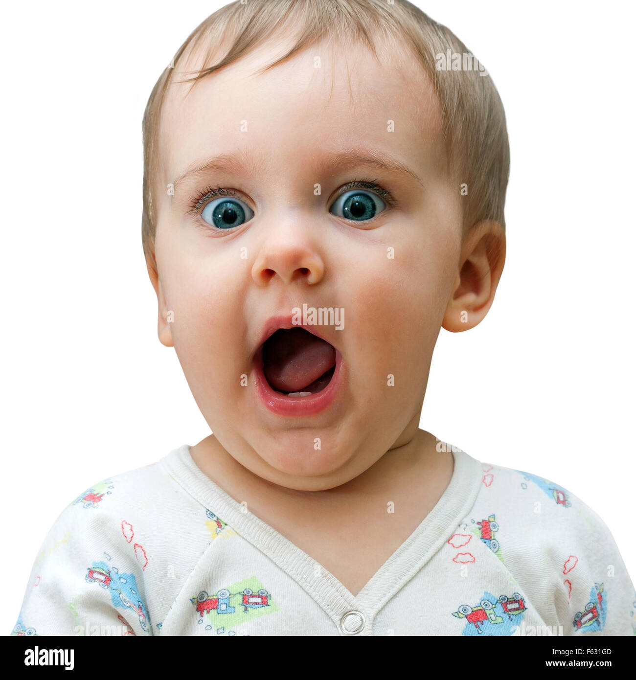 Sehr überrascht Mädchen machen große Augen. Isoliert auf weiss ...