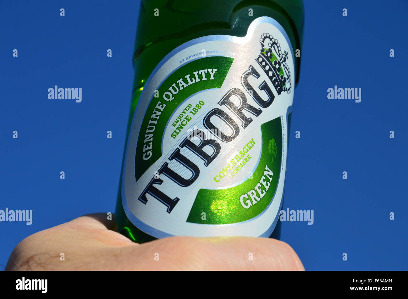 Illustrative Flaschenbier und Zeichen der Marke Tuborg Bier auf ...