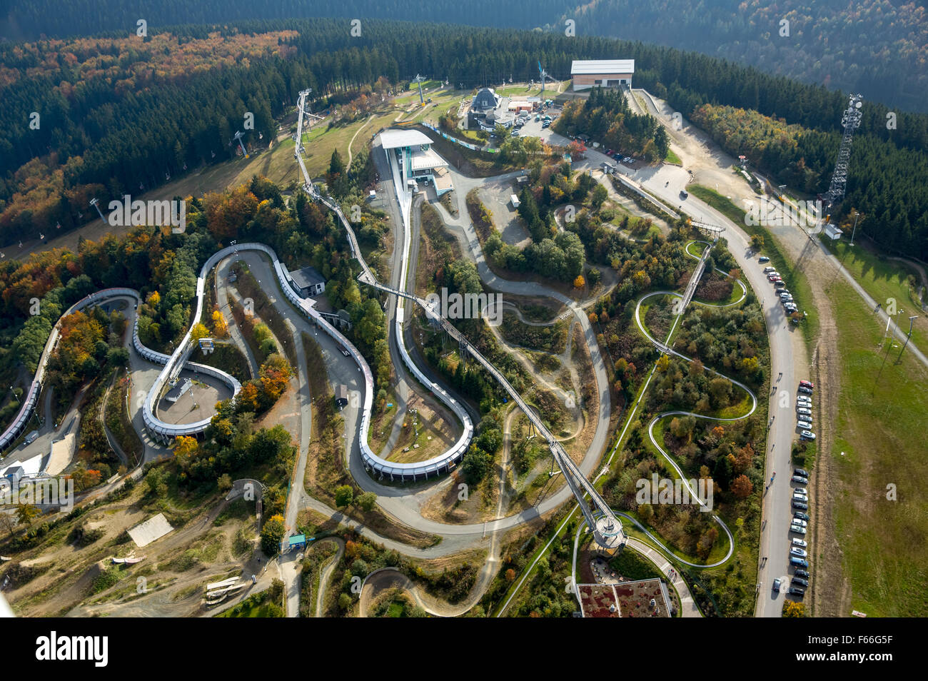 Winterberg Bobbahn Luftaufnahmen mit Tag Bobhaus, Winterberg, Sauerland ...