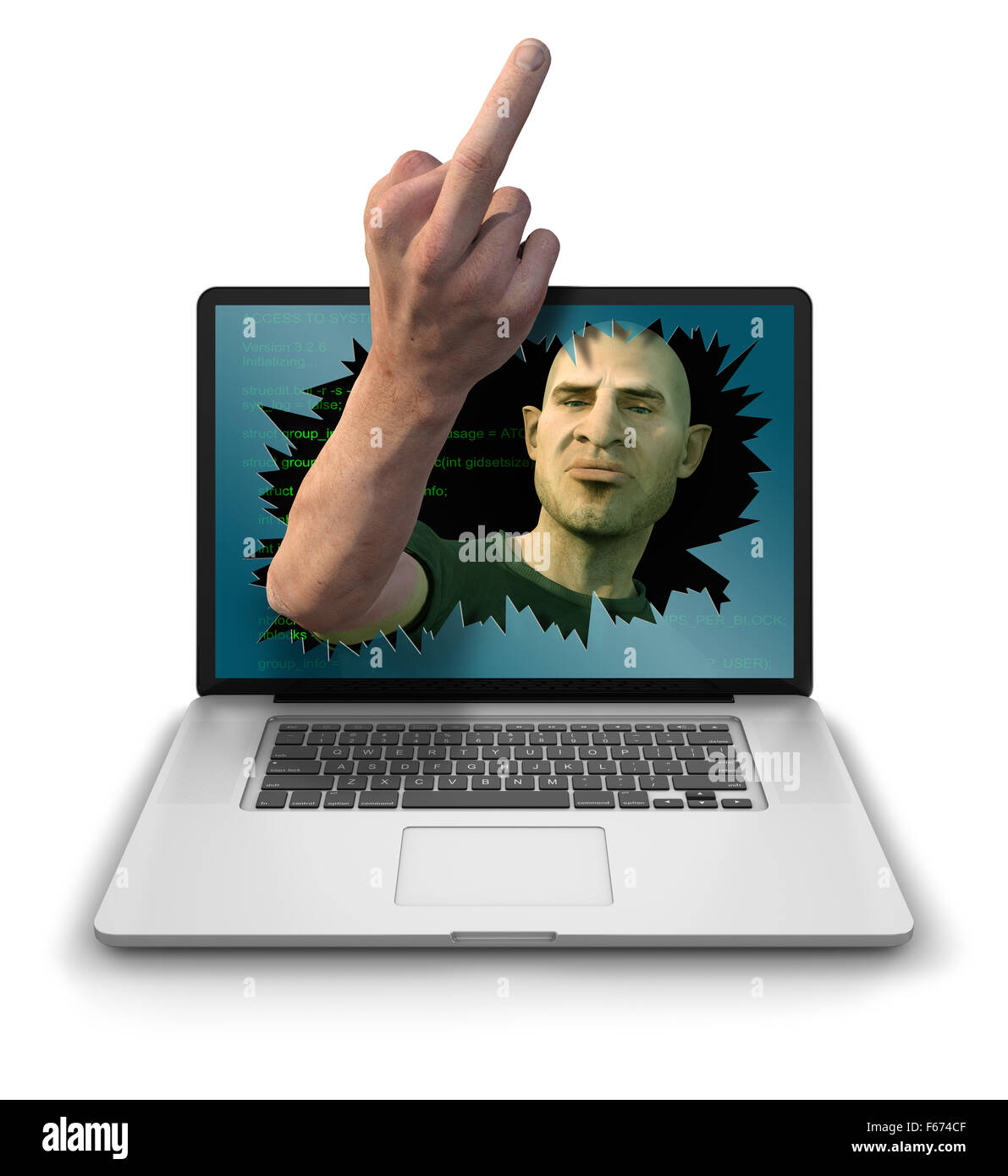 Internet Troll, Hacker und Cyber-Kriminellen Zerschlagung durch Laptop ...