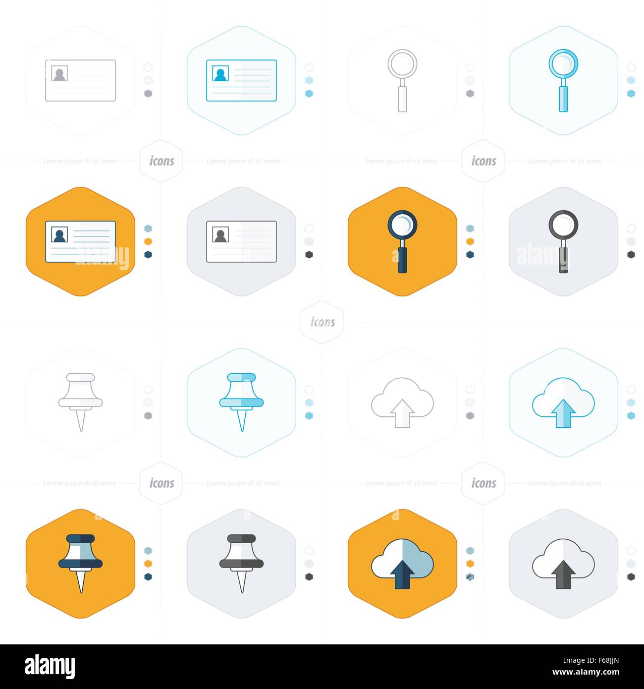 Design-Karte, Lupe, Pins, Cloud-Symbole Stock-Vektorgrafik - Alamy