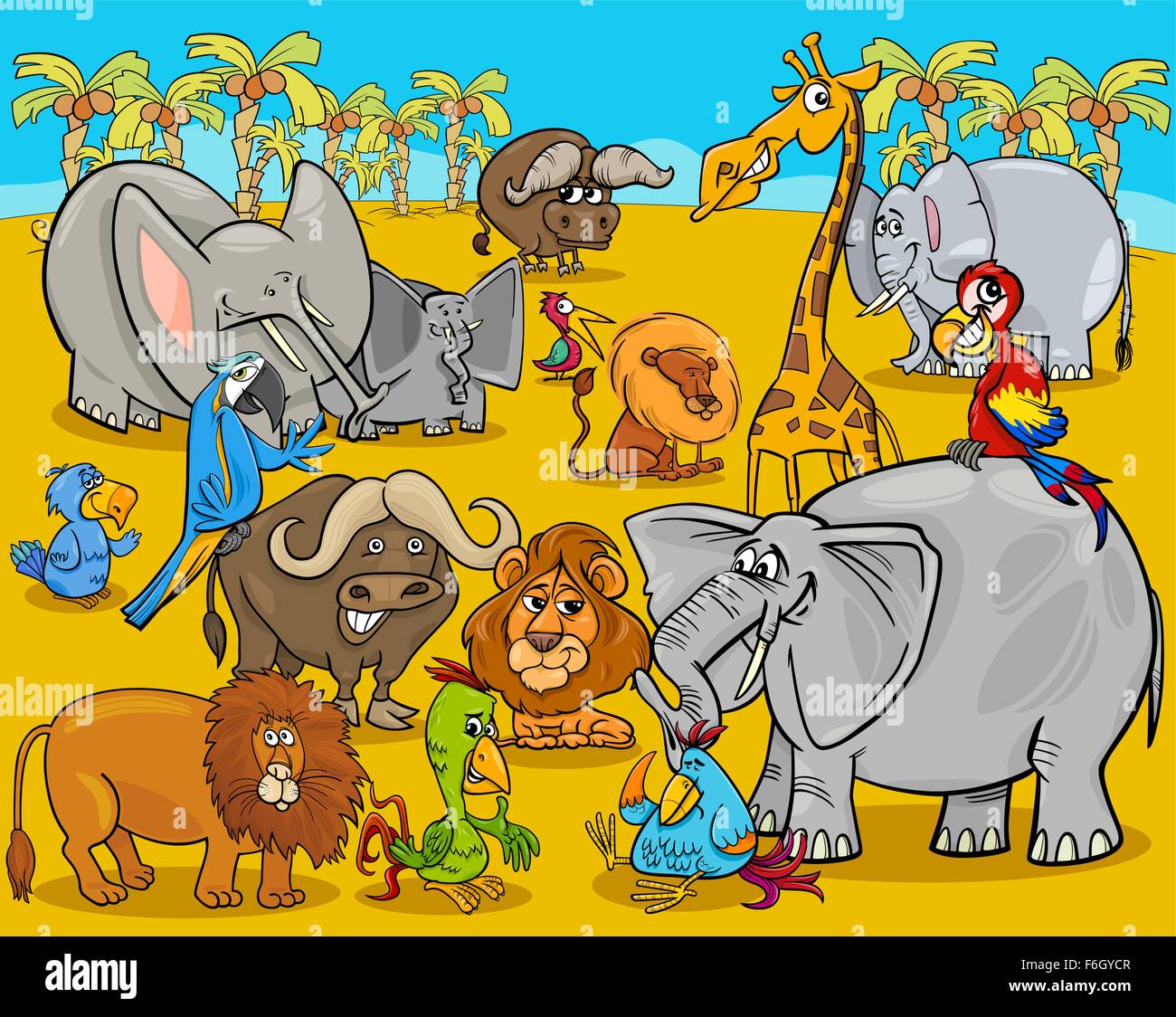 Cartoon-Illustration der Szene mit afrikanischen Safari Tiere Zeichen ...