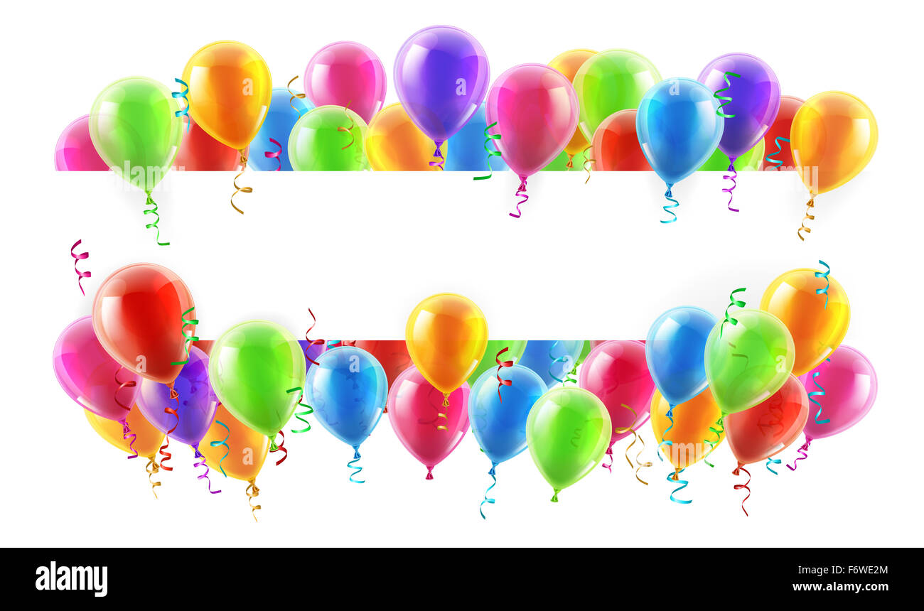 Luftballons Banner Zeichen mit Party Luftballons und Konfetti ...