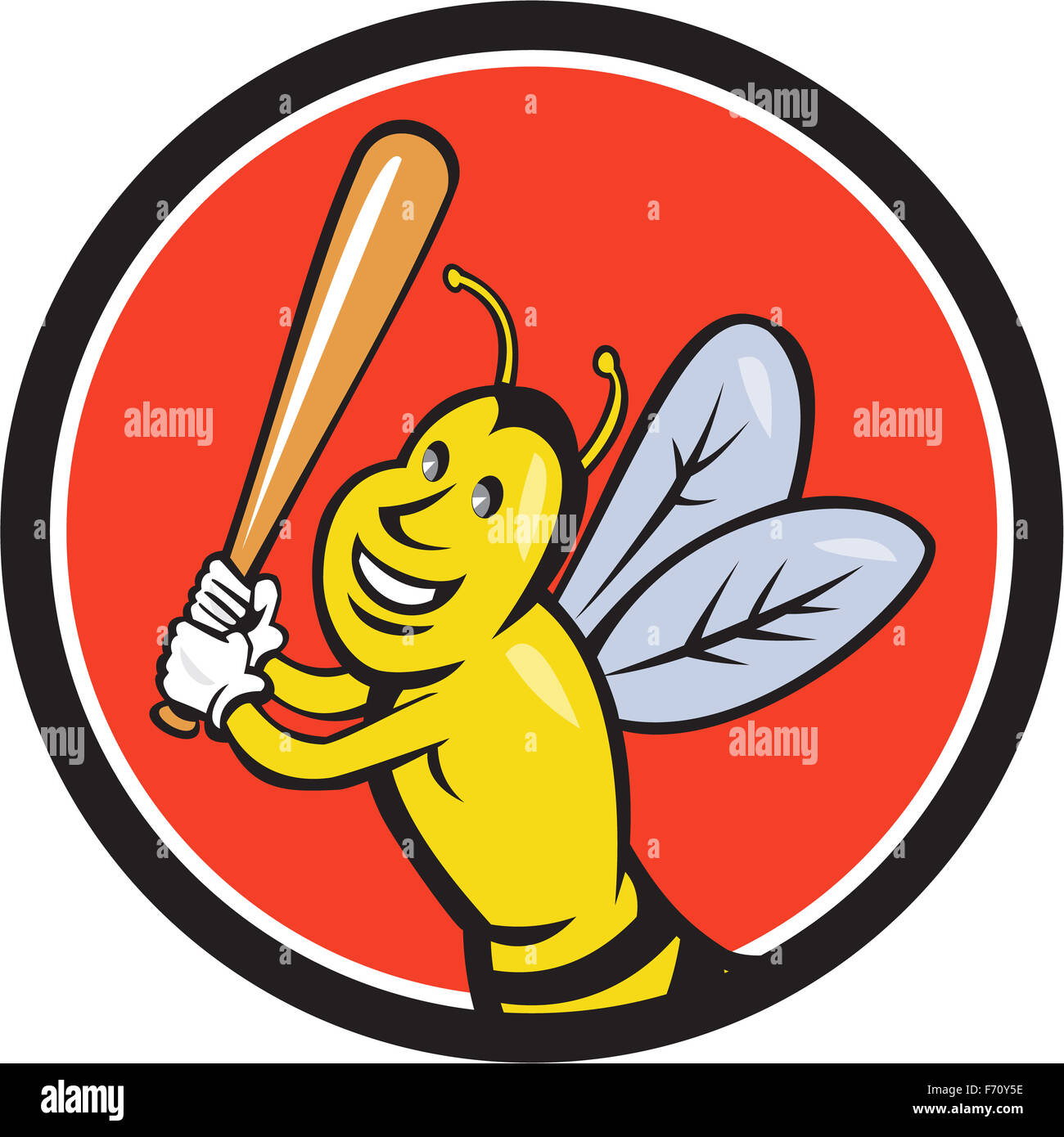 Cartoon-Stil Illustration ein Killer Bee-Baseball-Spieler lächelnd Holding Fledermaus Wimper von ...