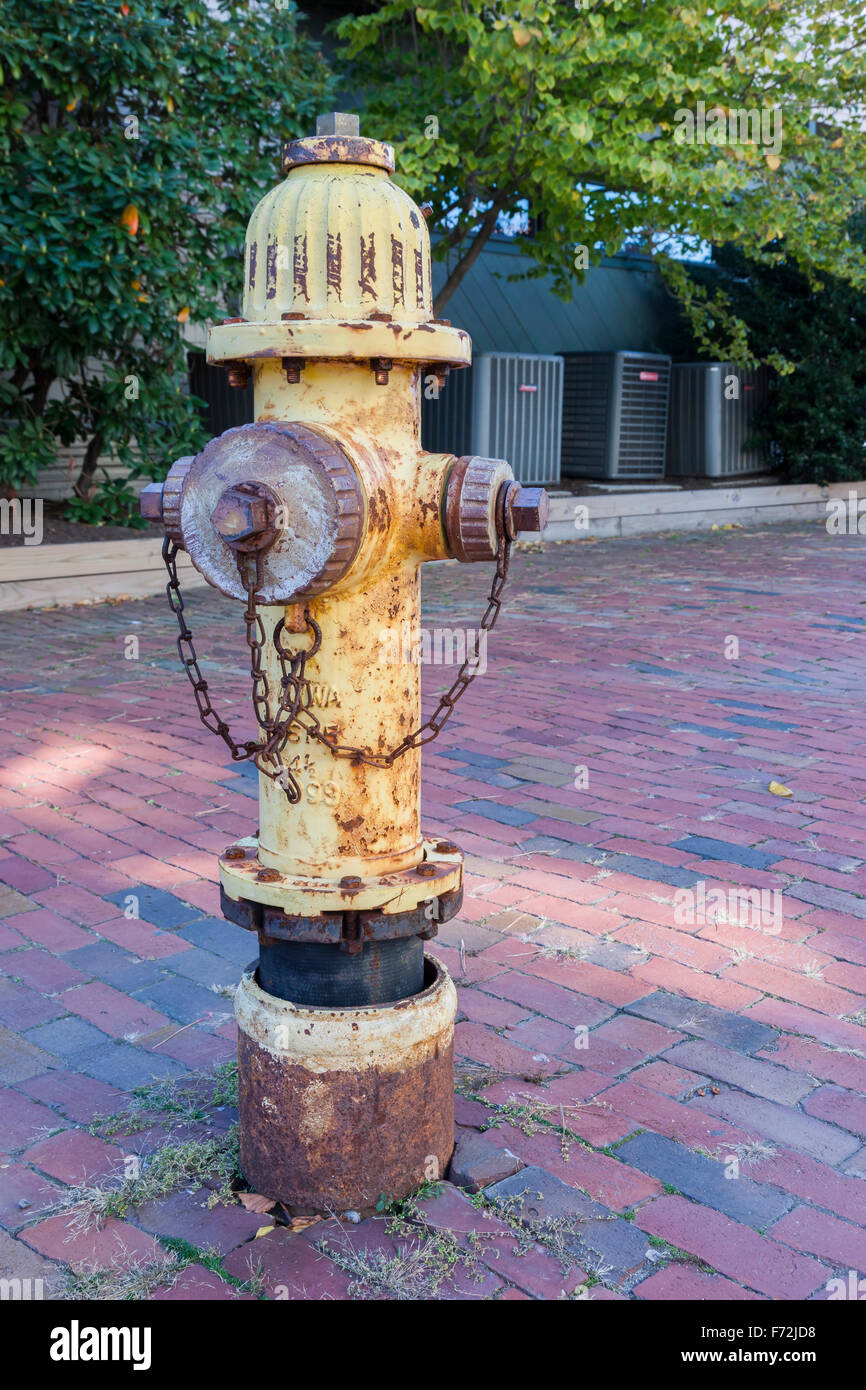 Yellow Fire Hydrant-Standrohr auf Straße Stockfotografie - Alamy