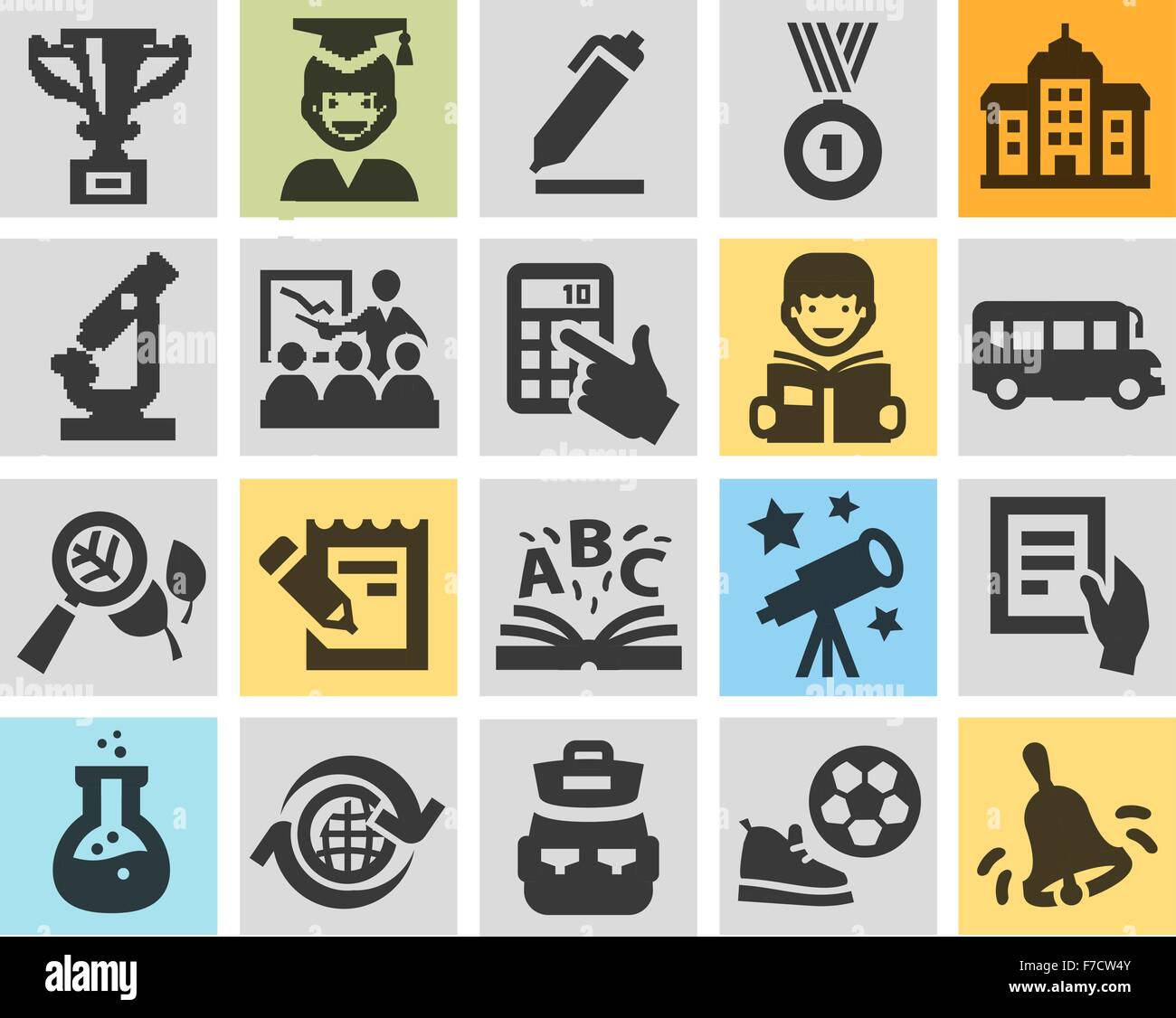 Schule, Bildung legen schwarze Symbole. Zeichen und Symbole Stock ...