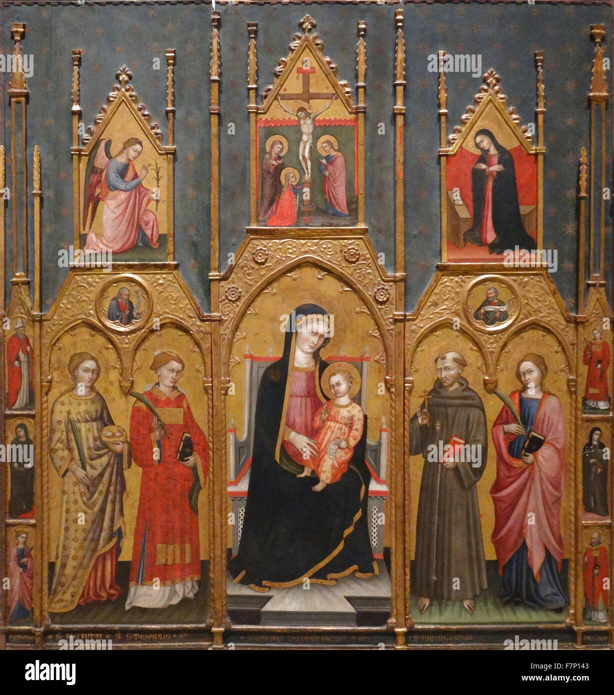 Altarbild der Madonna mit Heiligen Agatha, Stephen, Francis und ein heiliger Märtyrer. Von Lo ...