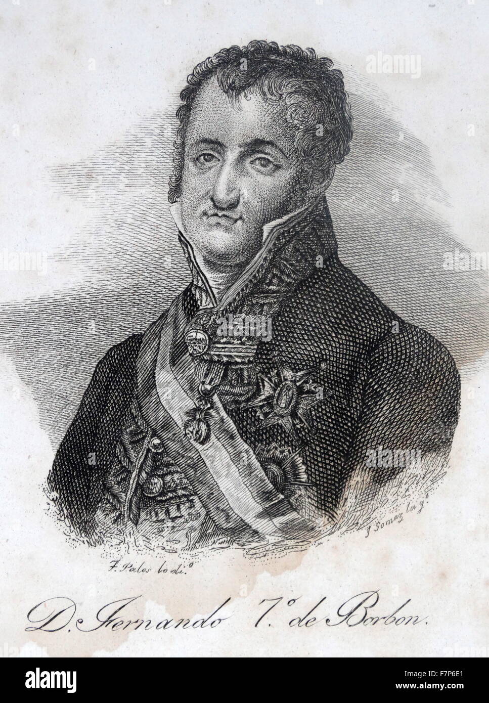 Gravierte Portrait von König Ferdinand VII. von Spanien (1784-1833 ...