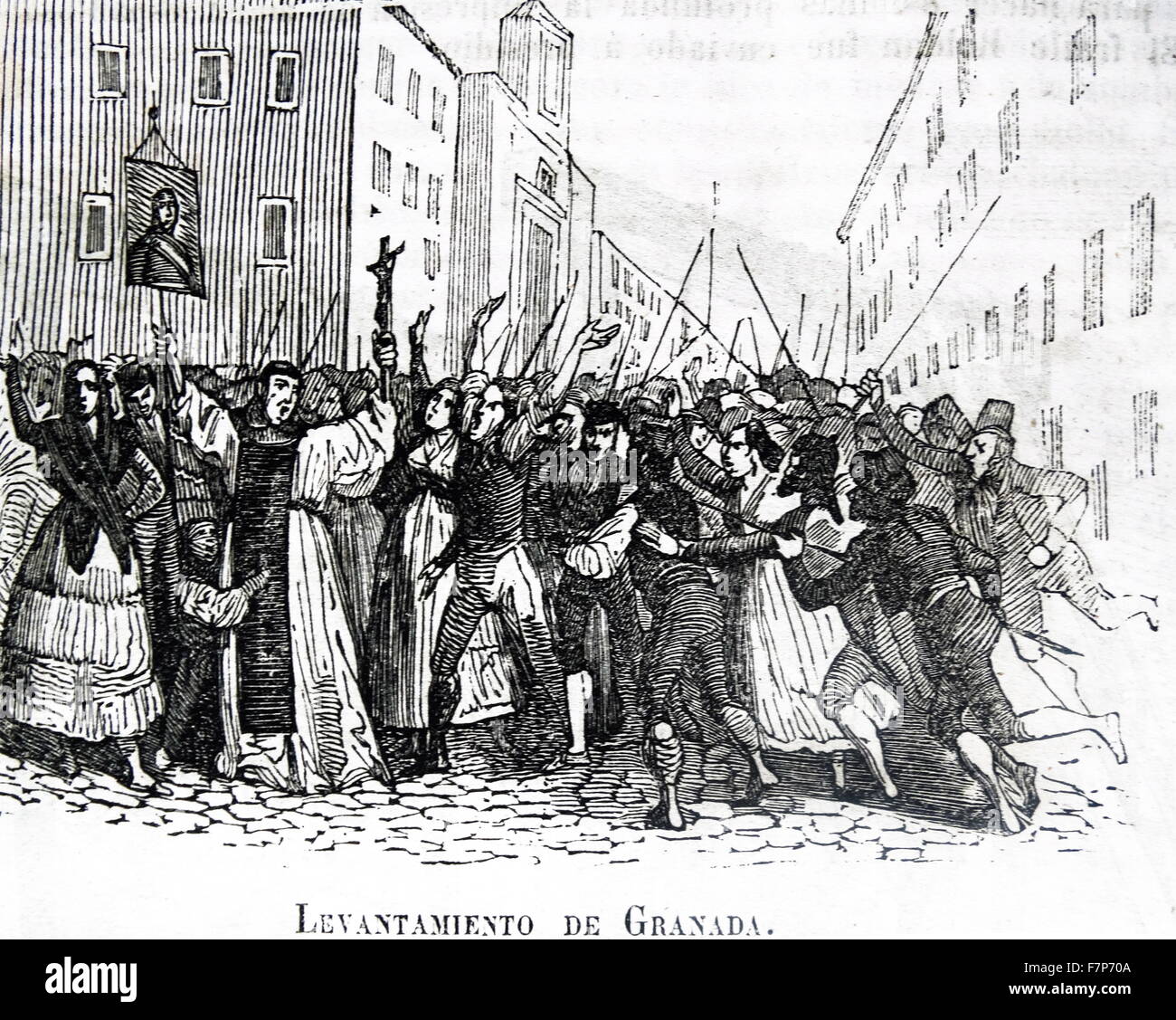 Gravur, Darstellung der Aufstieg von Granada während des ...