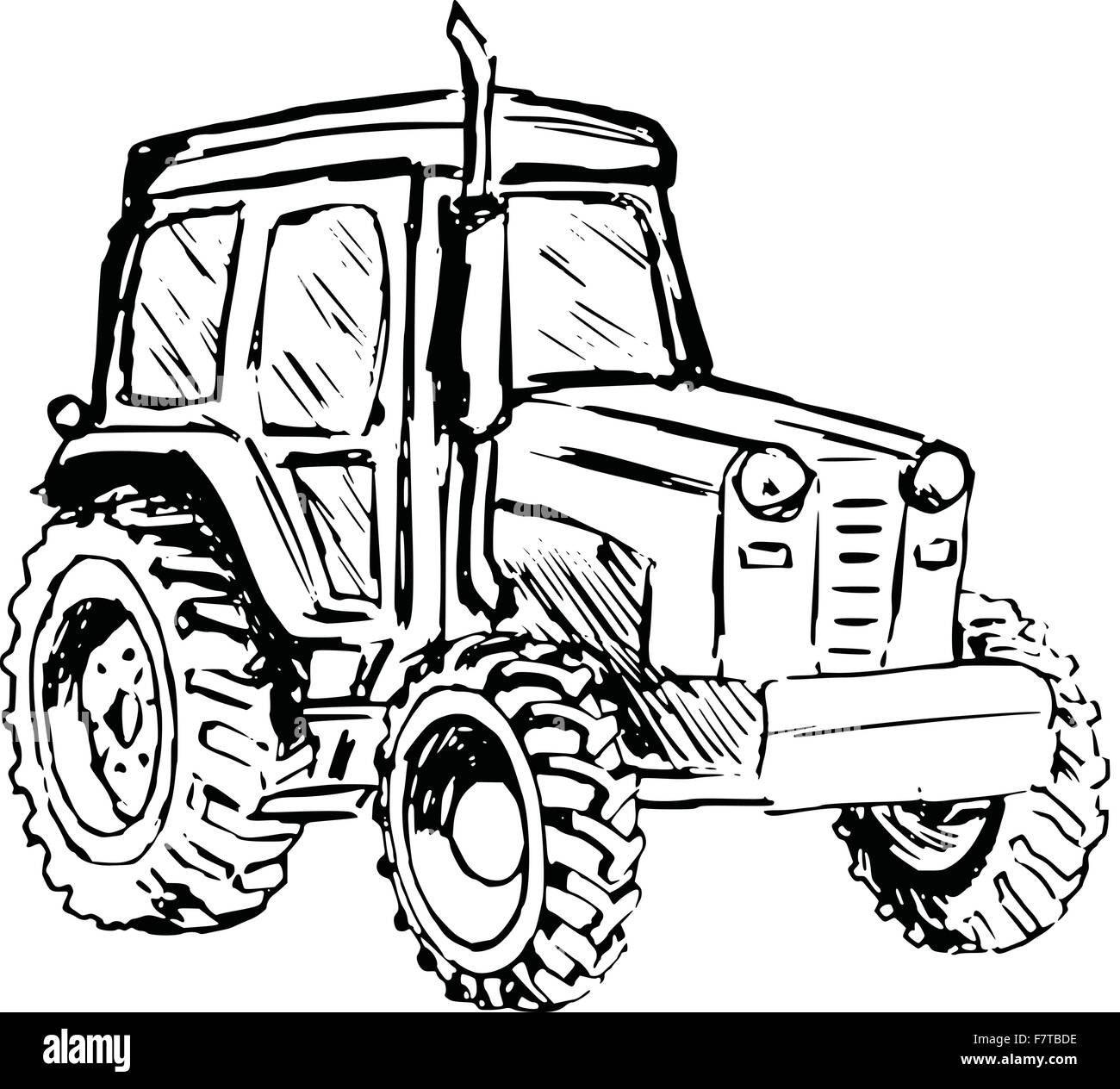 Farmer driving vintage tractor cartoon Schwarzweiß-Stockfotos und ...