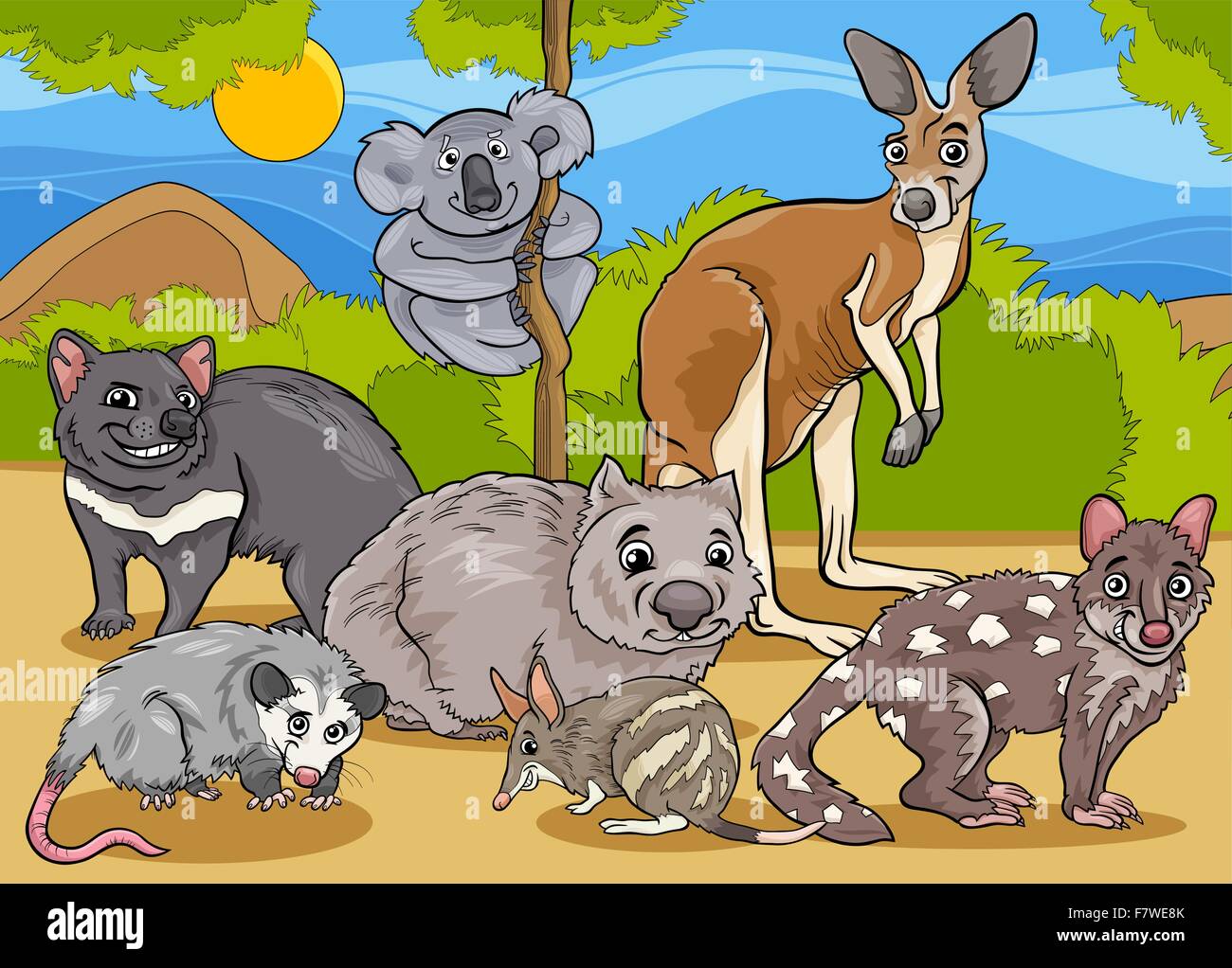 Beuteltiere Tiere Comic-illustration Stock-Vektorgrafik - Alamy