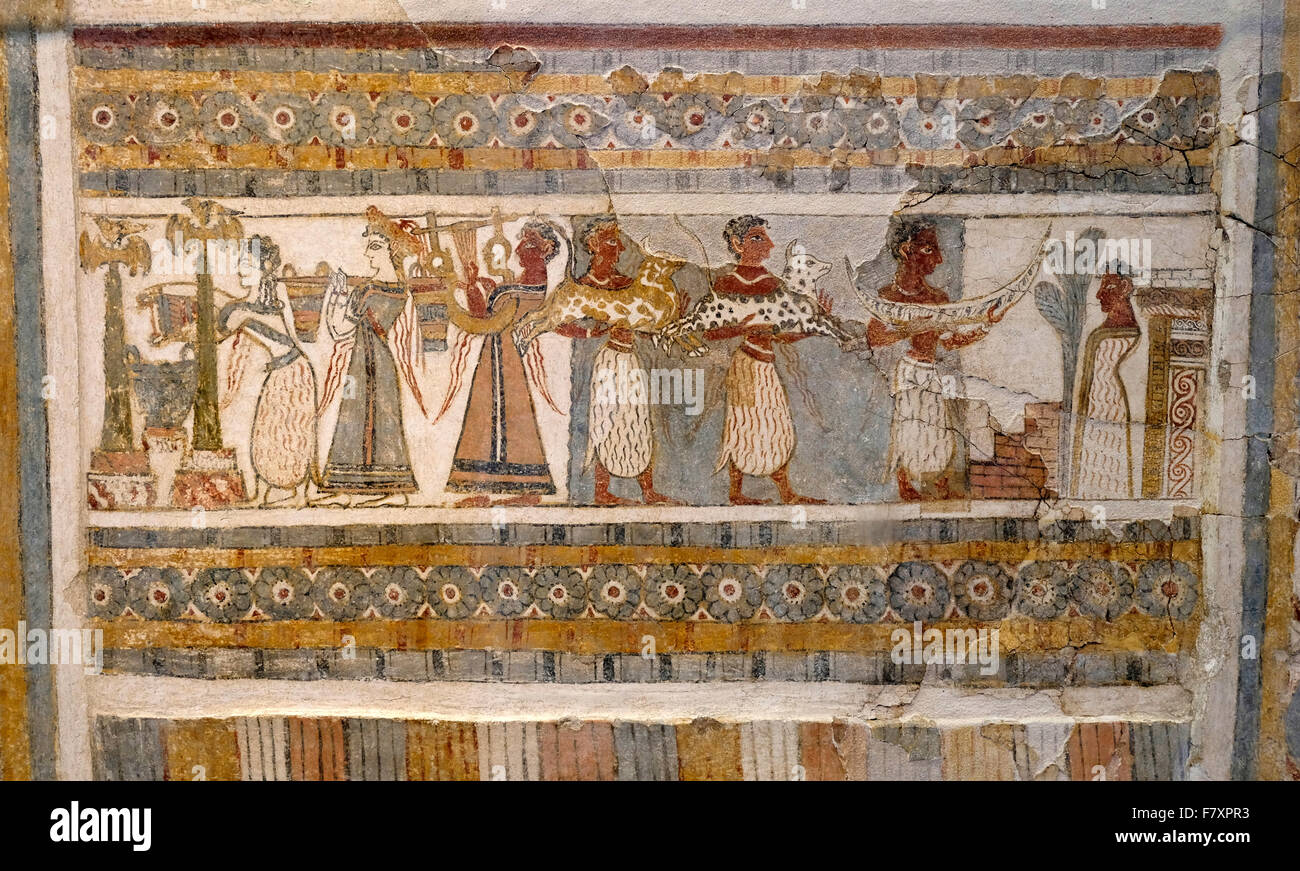 Der Hagia Triada Sarkophag, 1350-1300 BC. Archäologisches Museum ...