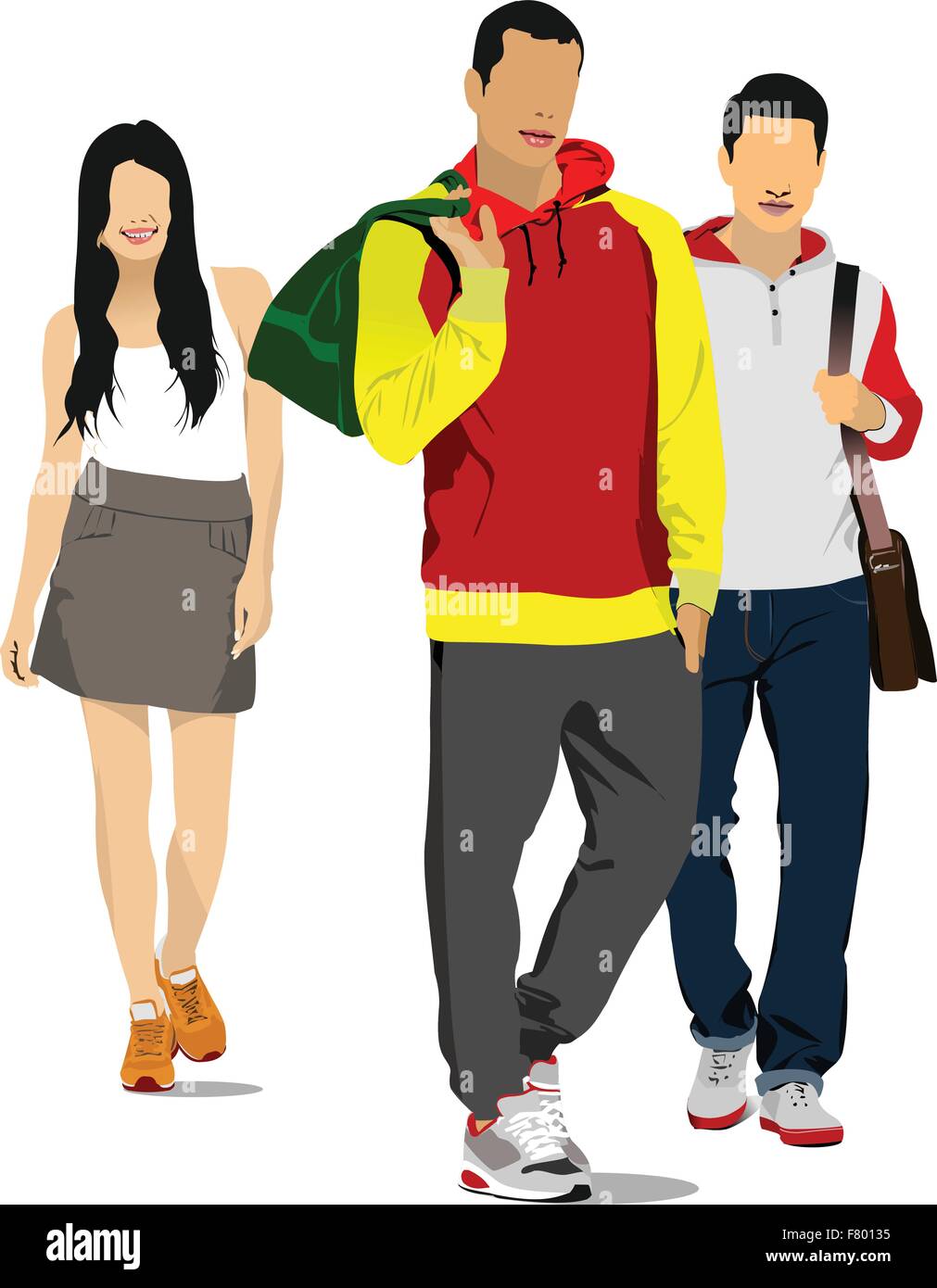 Zwei junge schöne Männer und junge Frau. Sport. Vektor-illustrati Stock ...