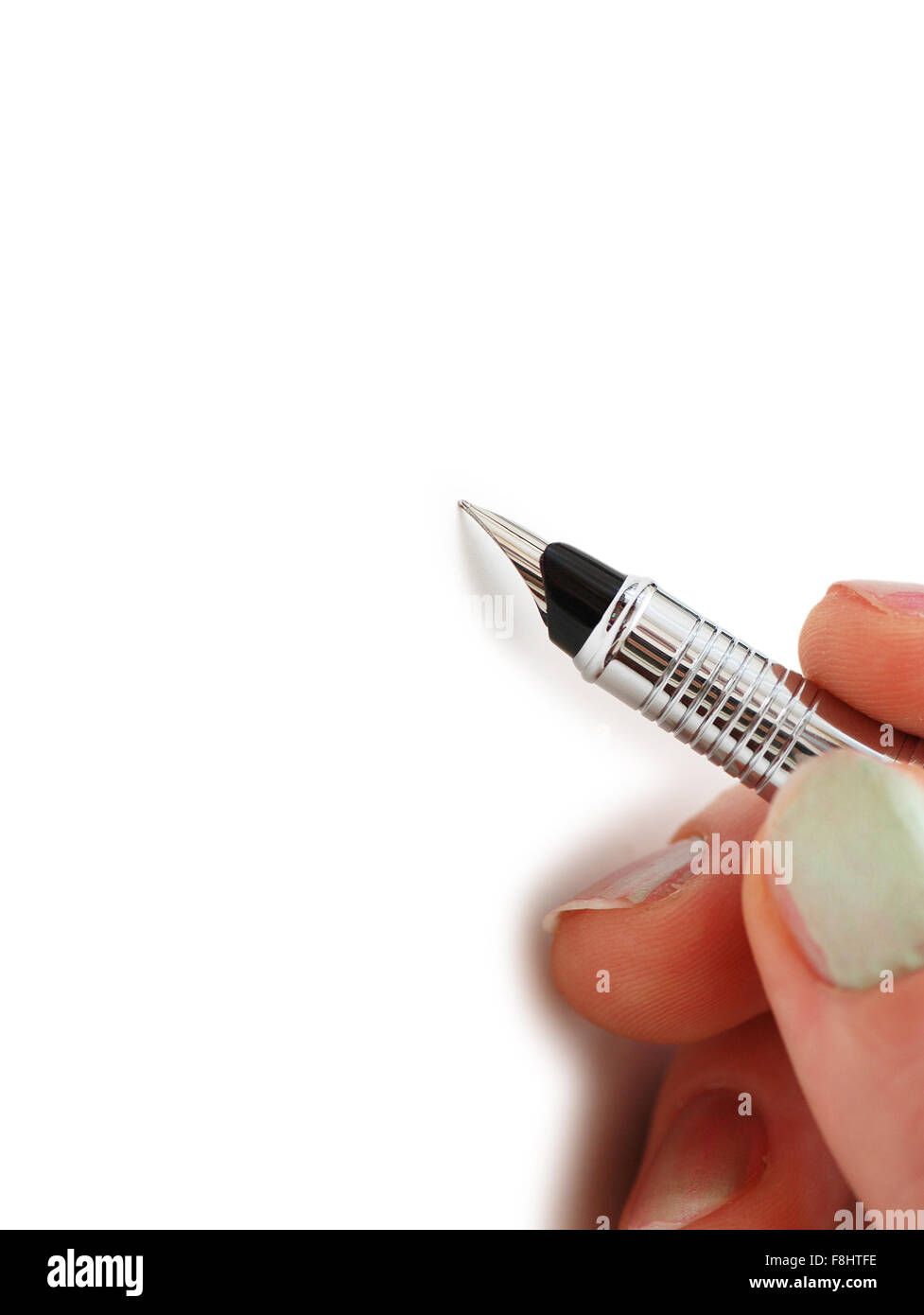 Hand mit Stift isoliert auf weißem Hintergrund Stockfotografie - Alamy