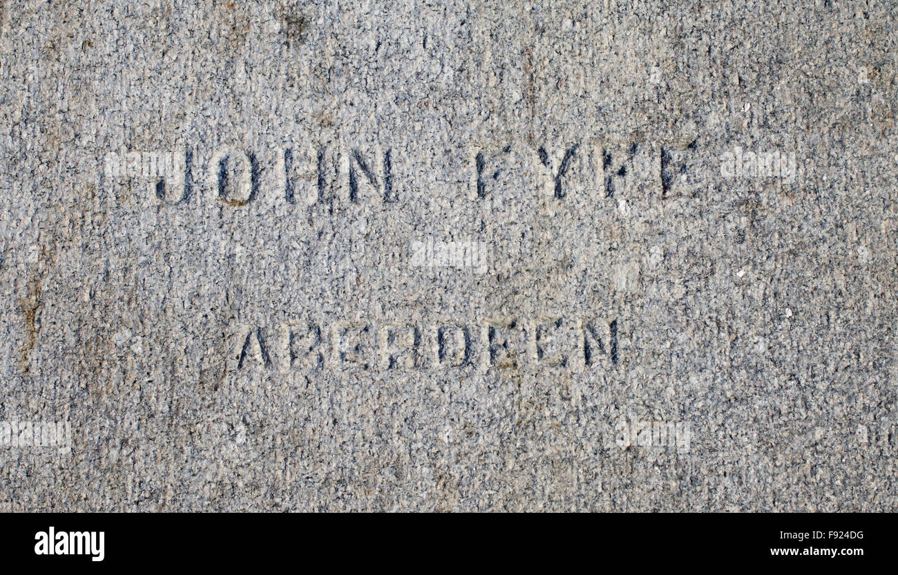 Die Worte John Fyfe Aberdeen geschnitzt in den Stein des Roker ...
