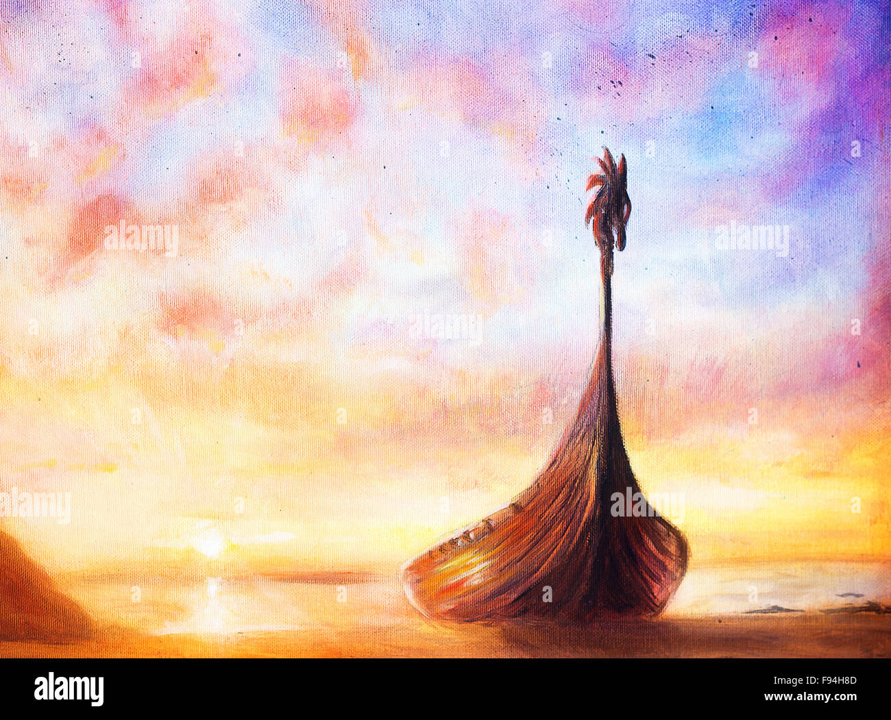 Wikinger-Schiff am Strand, Boot mit Holz Drachen Stockfotografie - Alamy