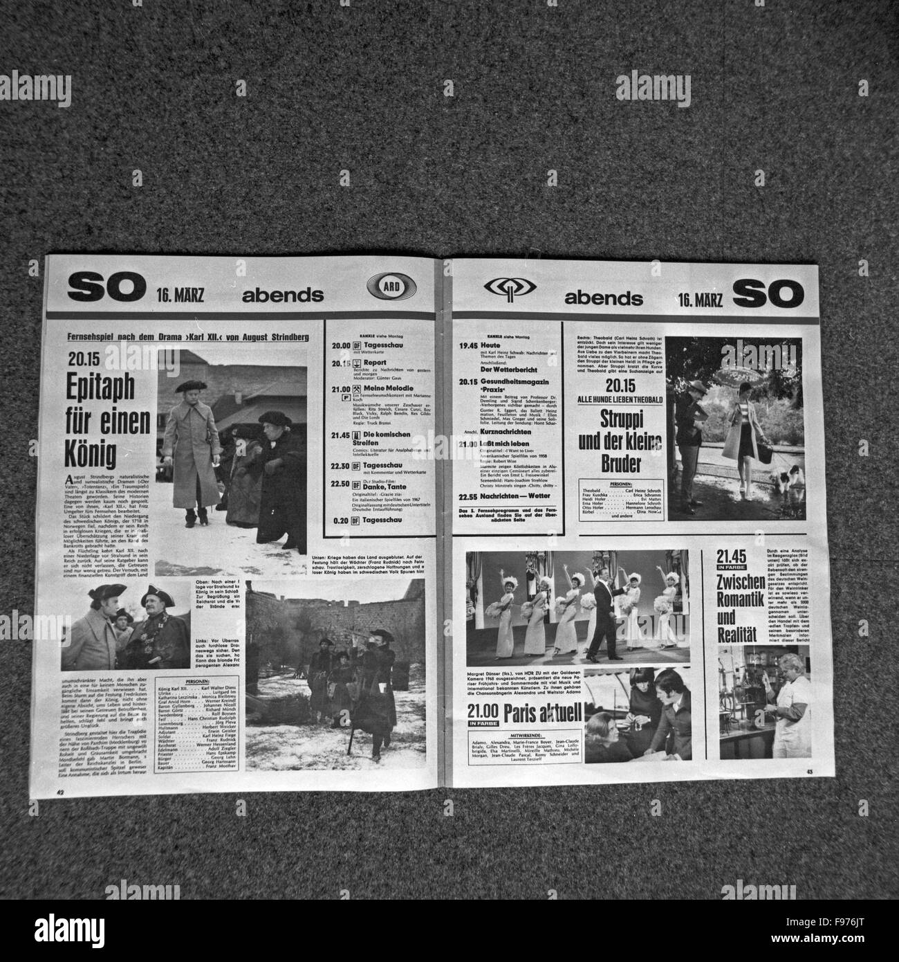 Seite aus der Fernsehzeitschrift HörZu Deutschland 1960er Jahre. Seite ...