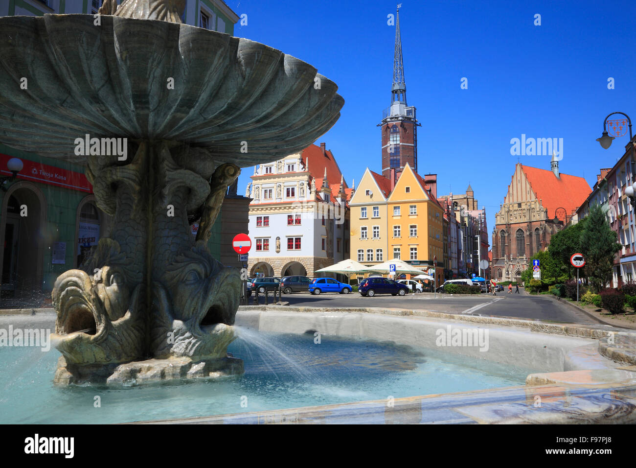 Triton-Brunnen in der Nähe Marktplatz (Rynek), Nysa (Neiße), Silesia ...